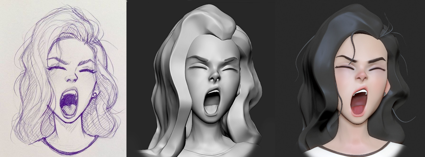 how to draw a girl yawning