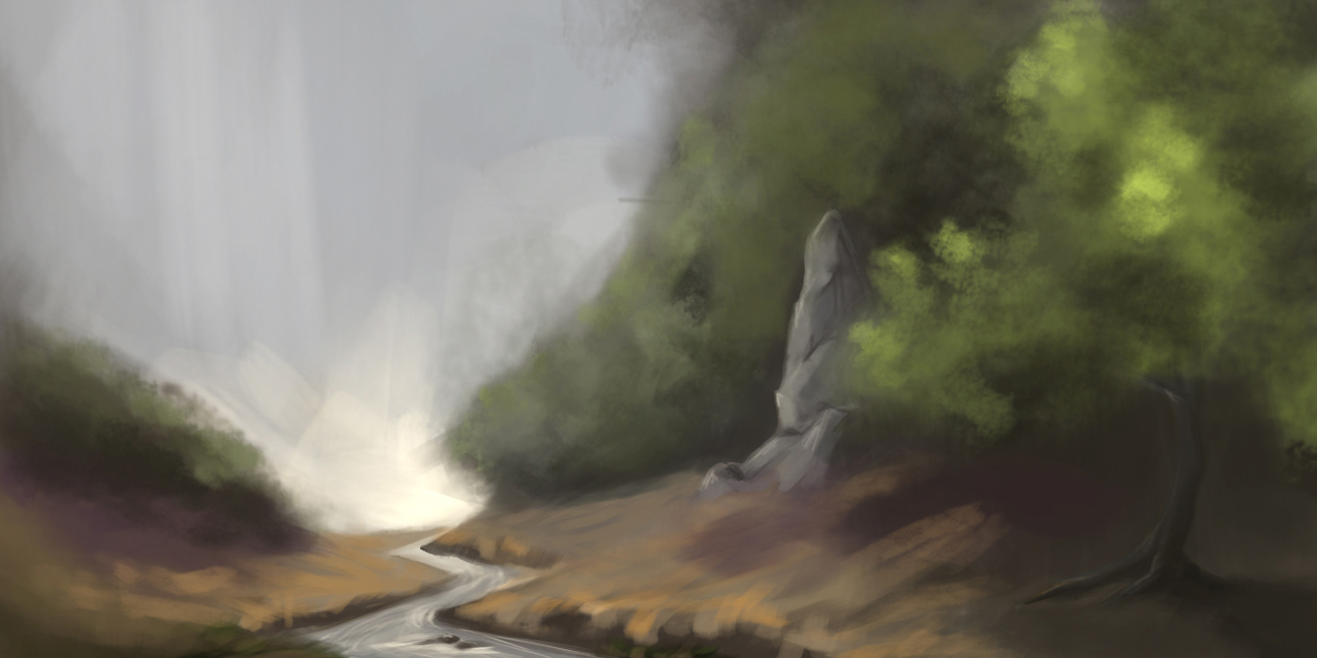 ArtStation - Rock, Stream, and Tree