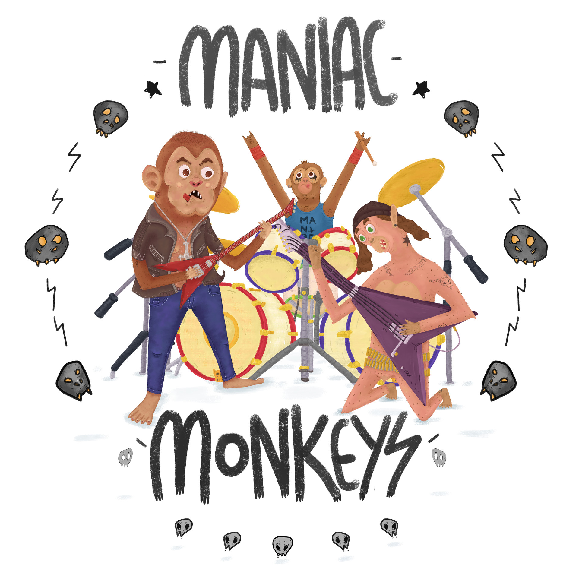 ArtStation - "Maniac Monkeys" Metal Band Illustration