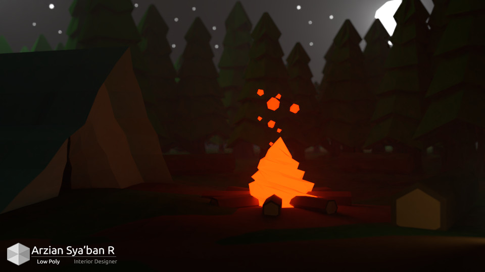 Arzian Syaban Riandani - low poly forest (Camp Tent) night scene