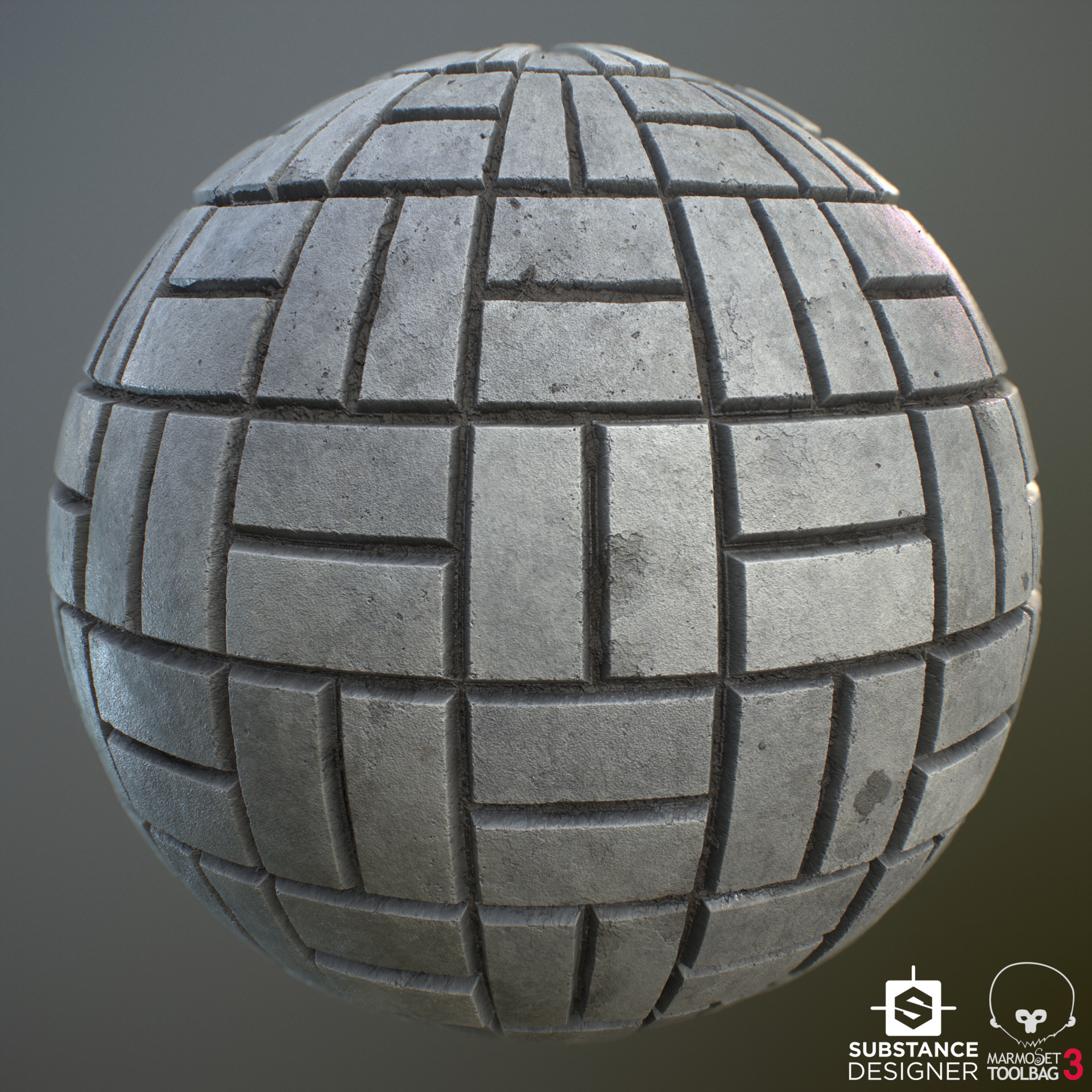 Justin Wagner - Concrete Herringbone Bricks - Substance Designer Material