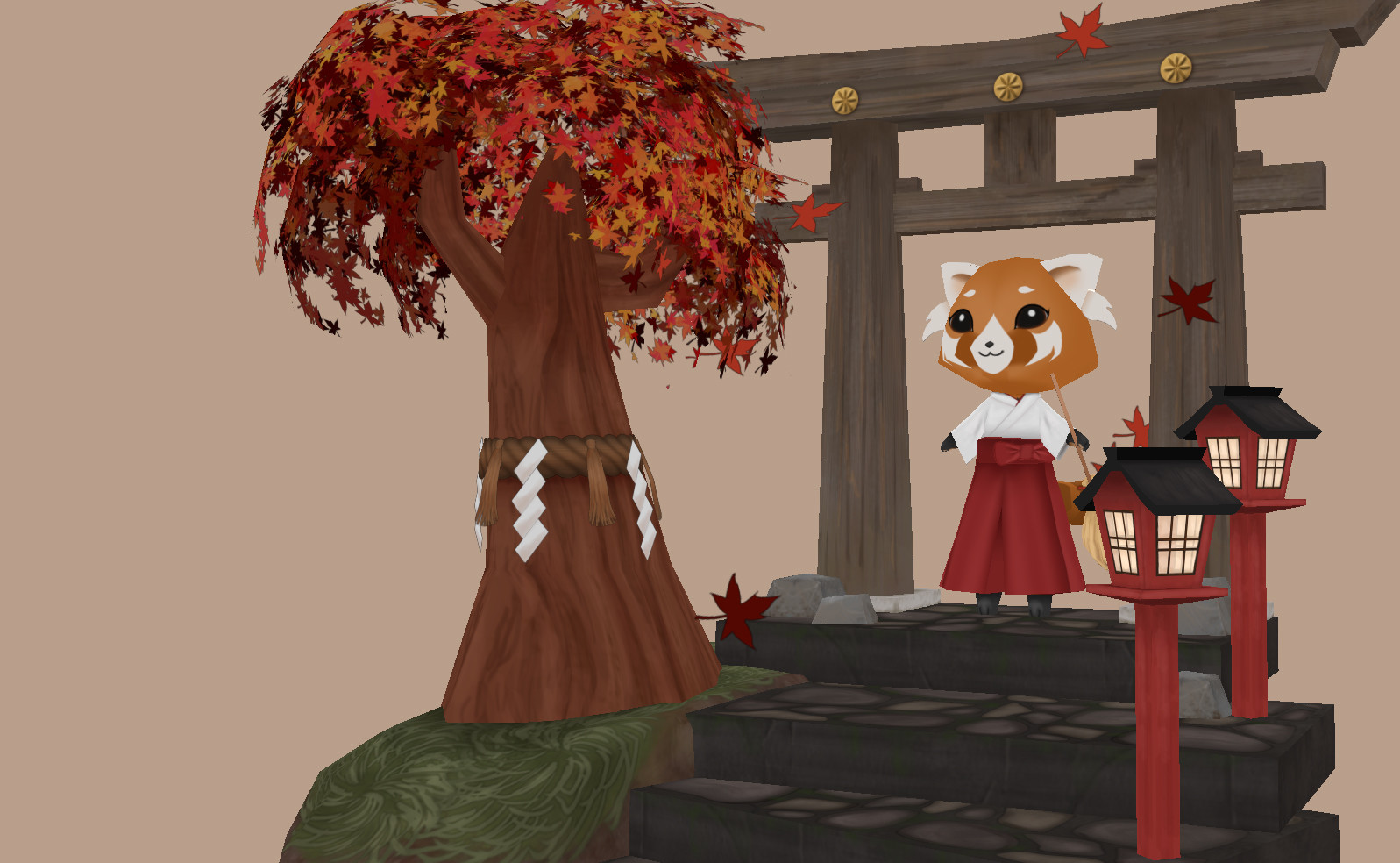 ArtStation - Red Panda Shrine Maiden - LowPoly