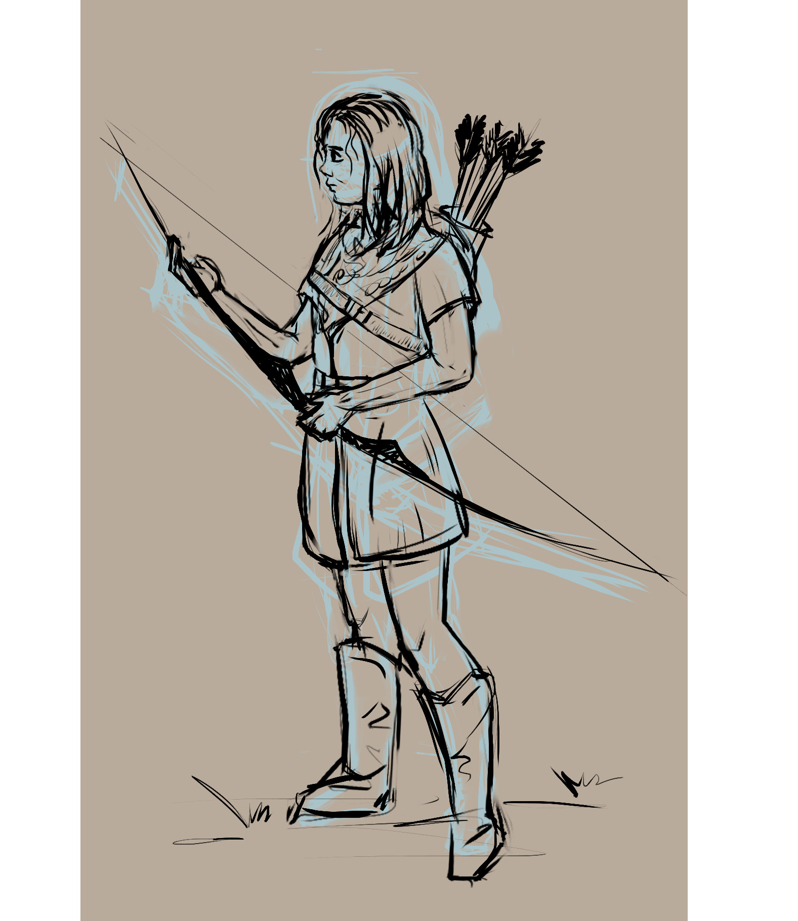 Girl With Bow And Arrow Drawing