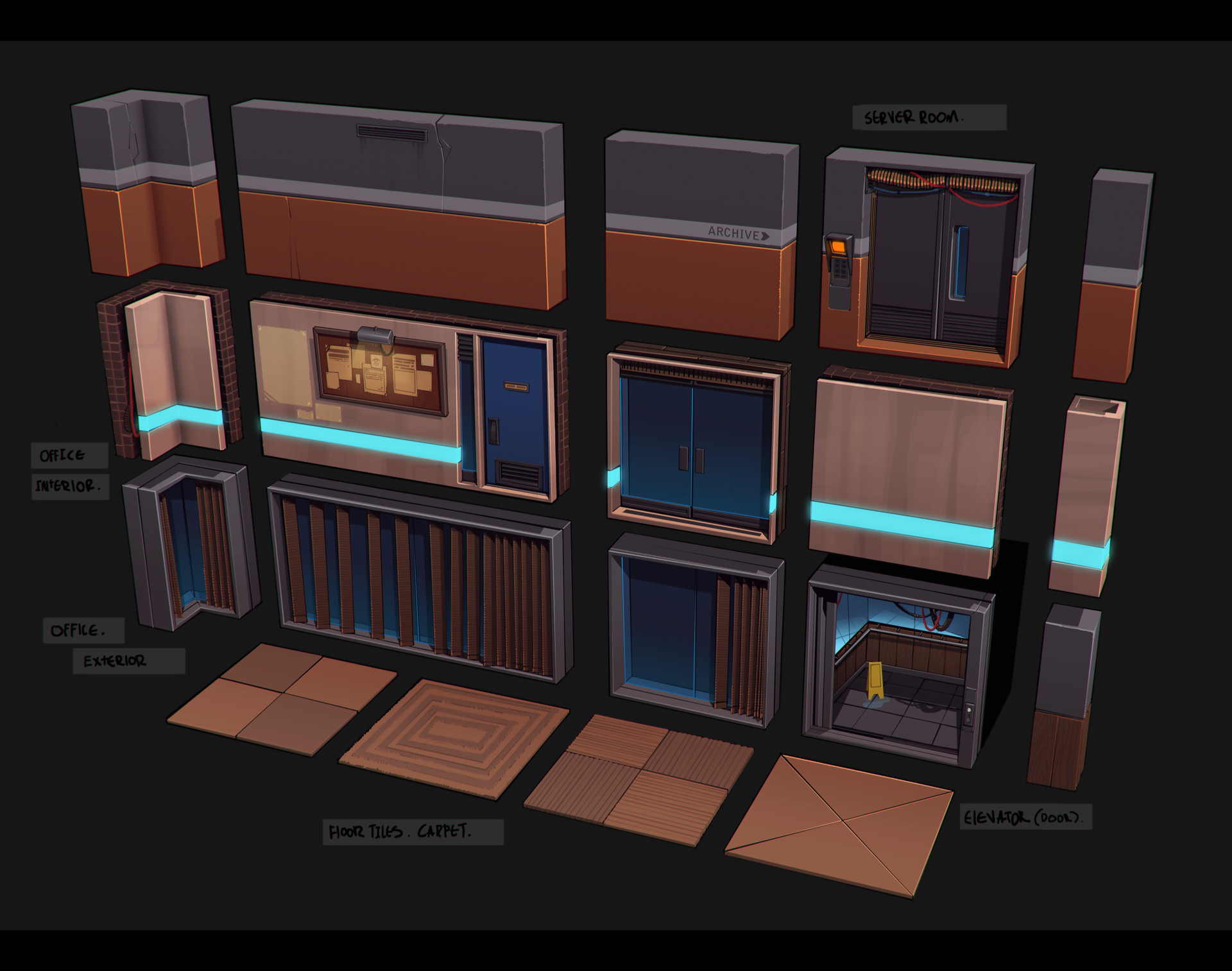 ArtStation - Hero Grinder Office Environment Modular Bits