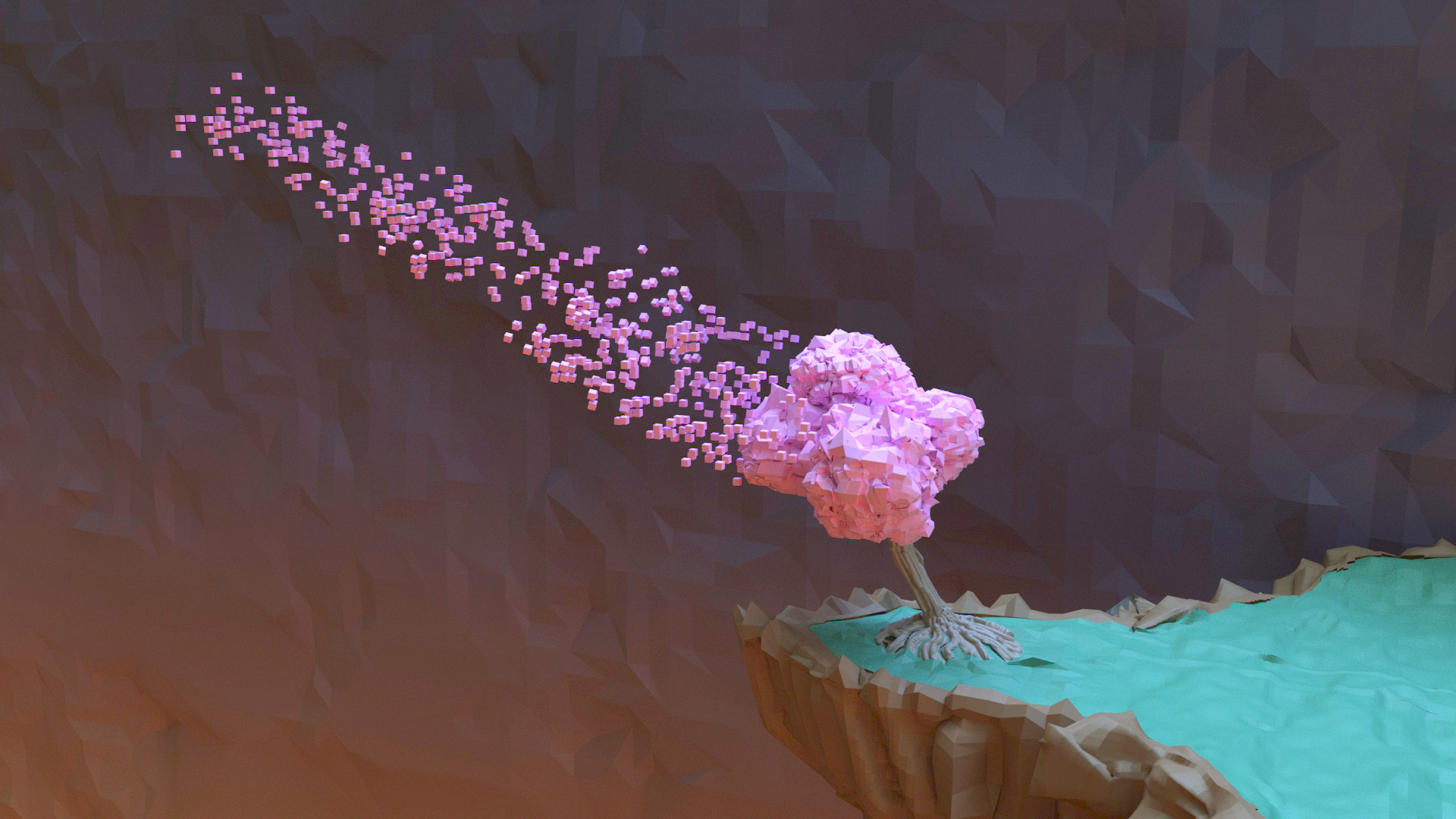 ArtStation - low poly cherry tree at night