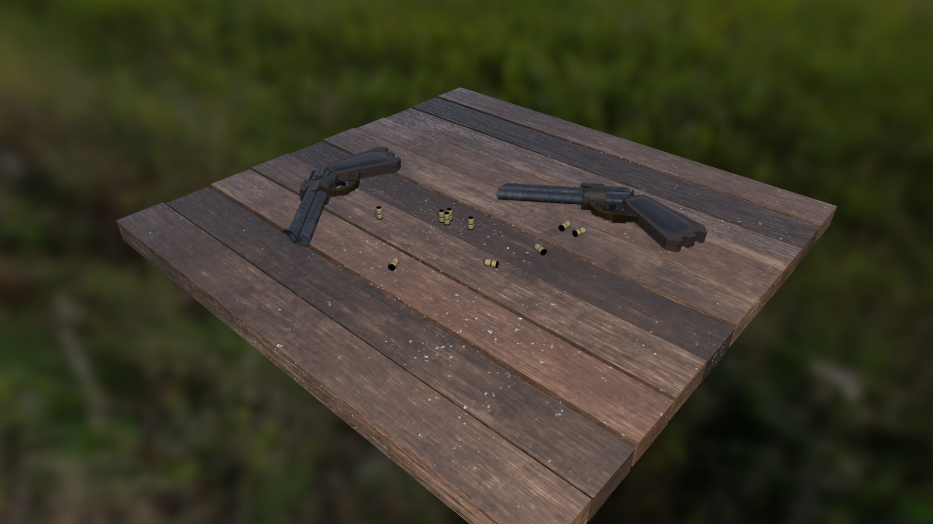 ArtStation - Guns with bullets on a table