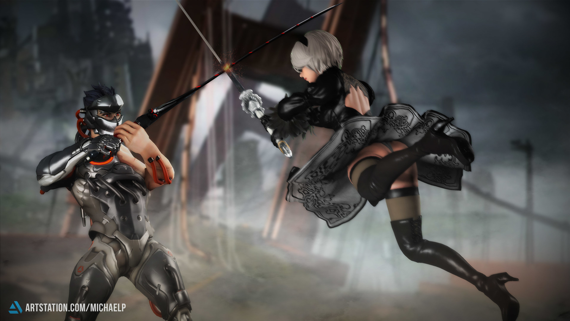 ArtStation - 2B v Genji