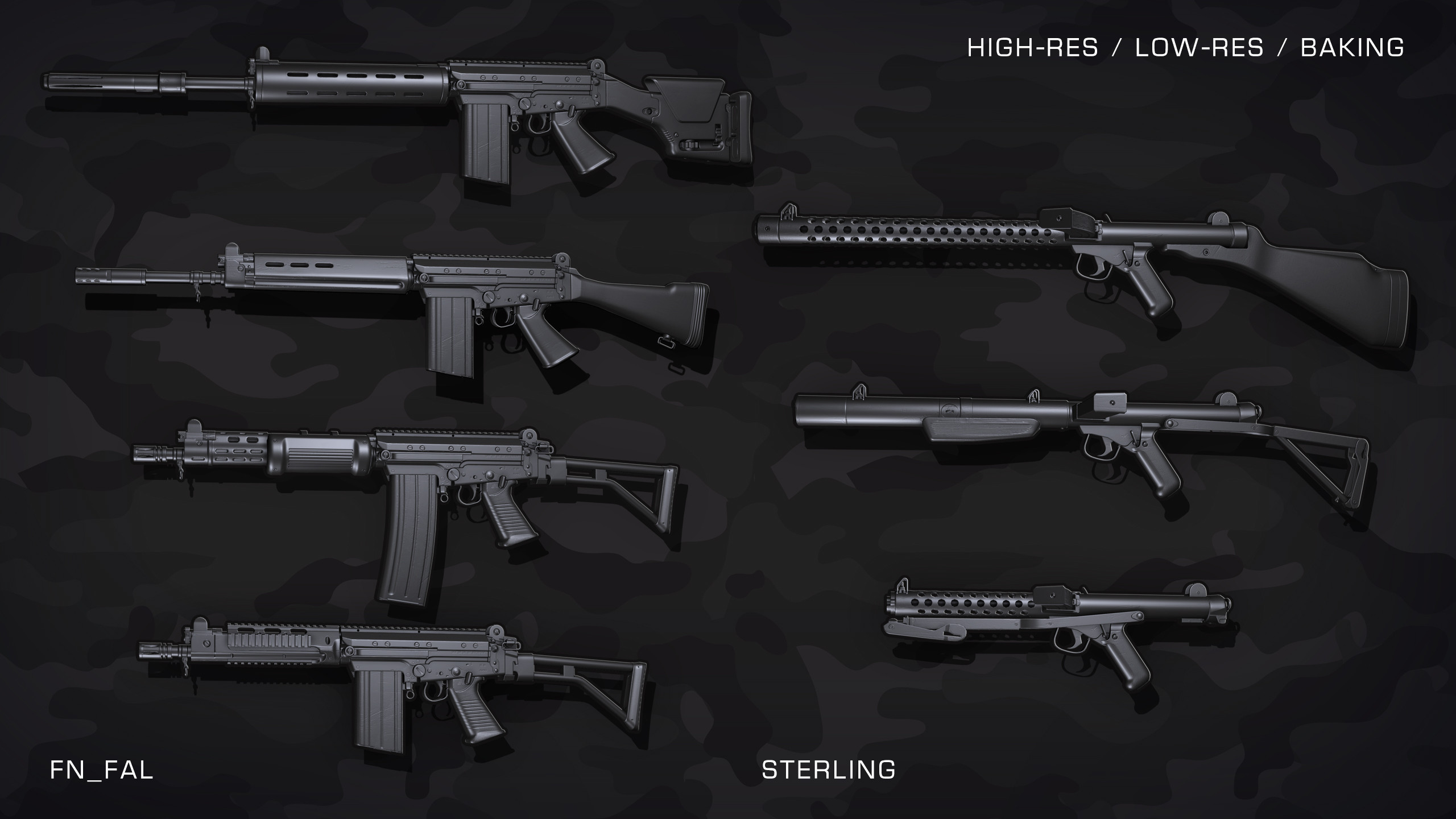 RABCAT GAME ART - PAYDAY 2 - "FN FAL" & "Sterling" Weapon creation