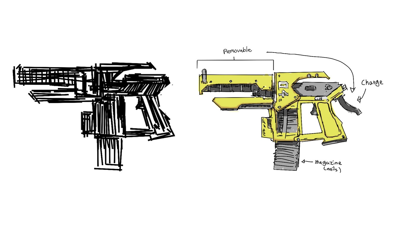 how to draw a nail gun