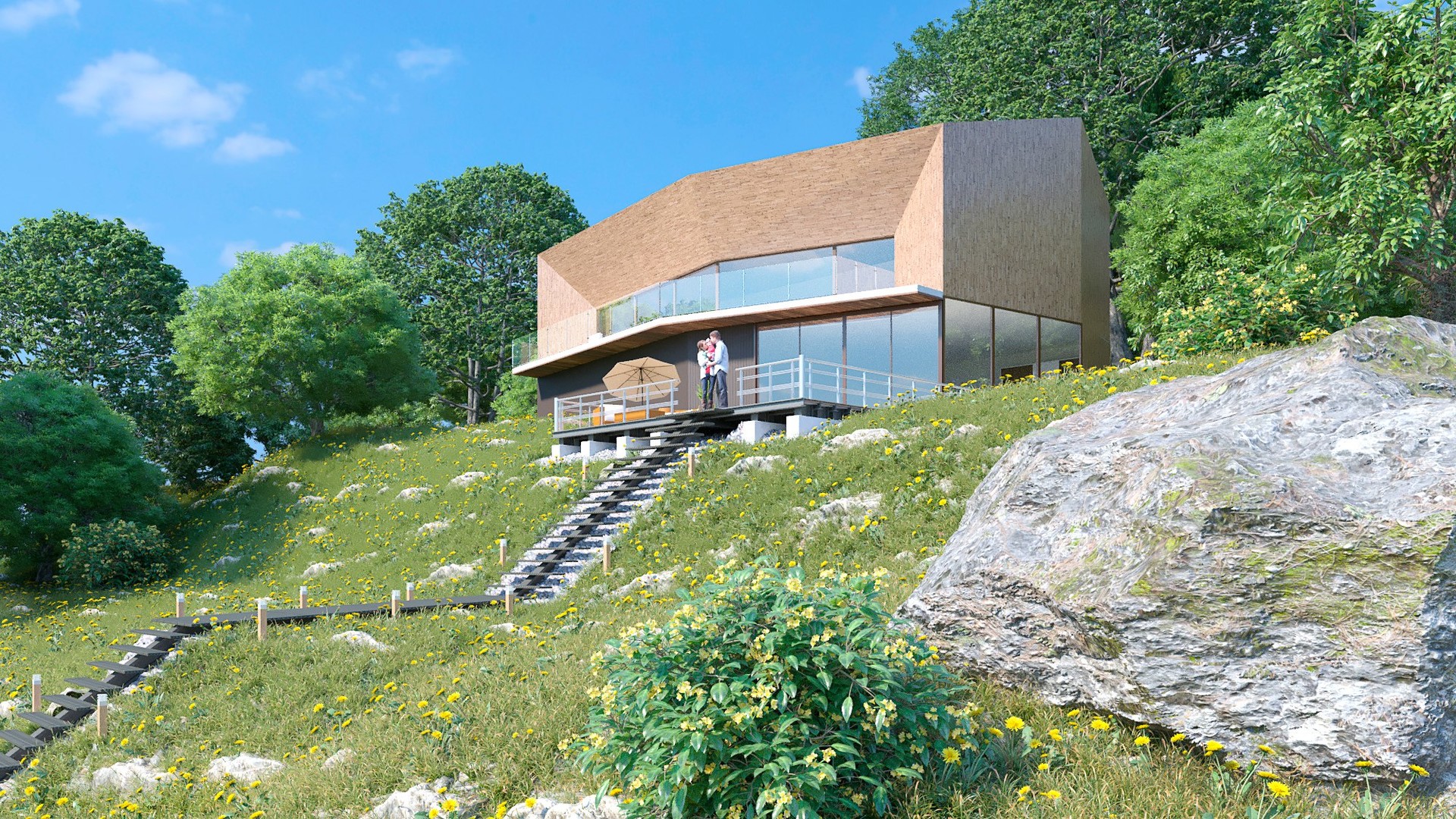 ArtStation - Ecological house in the mountains
