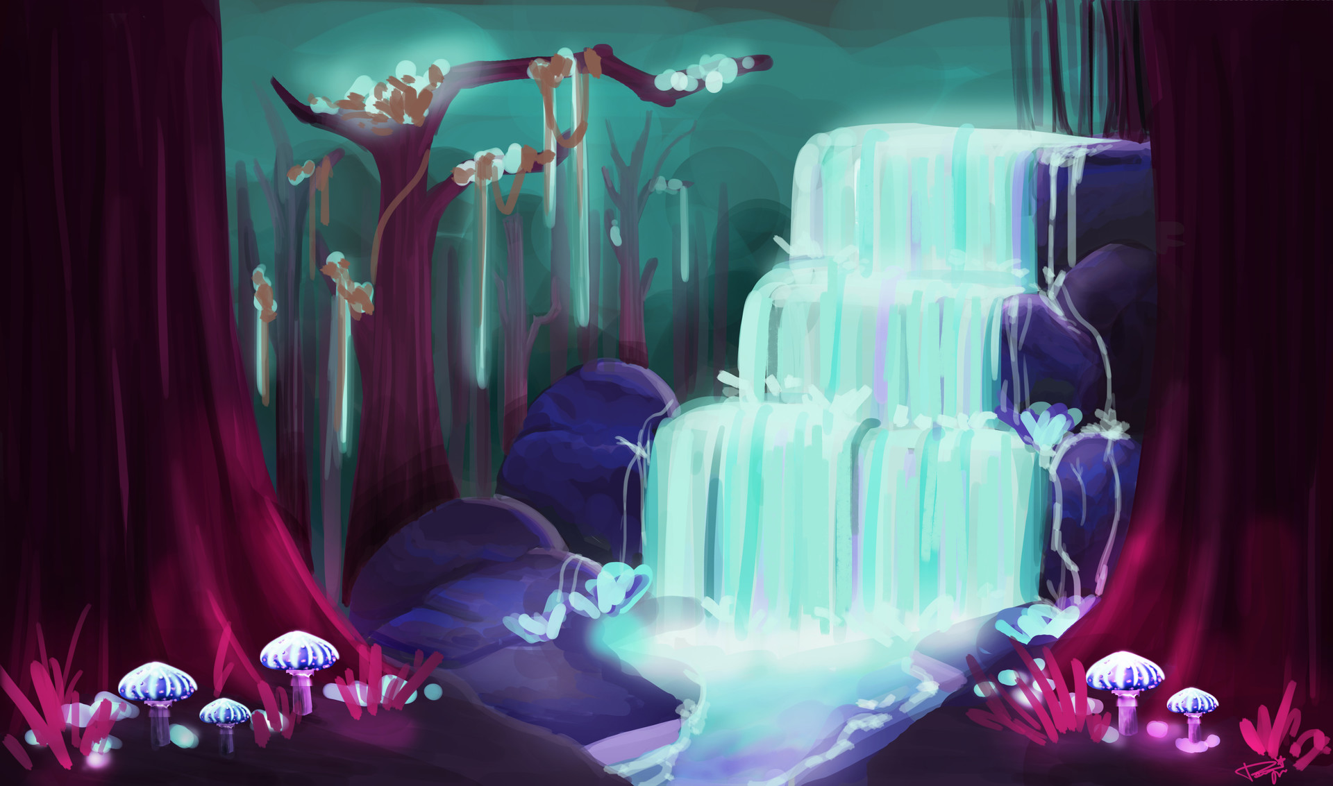 ArtStation - Mythical Forest Waterfall