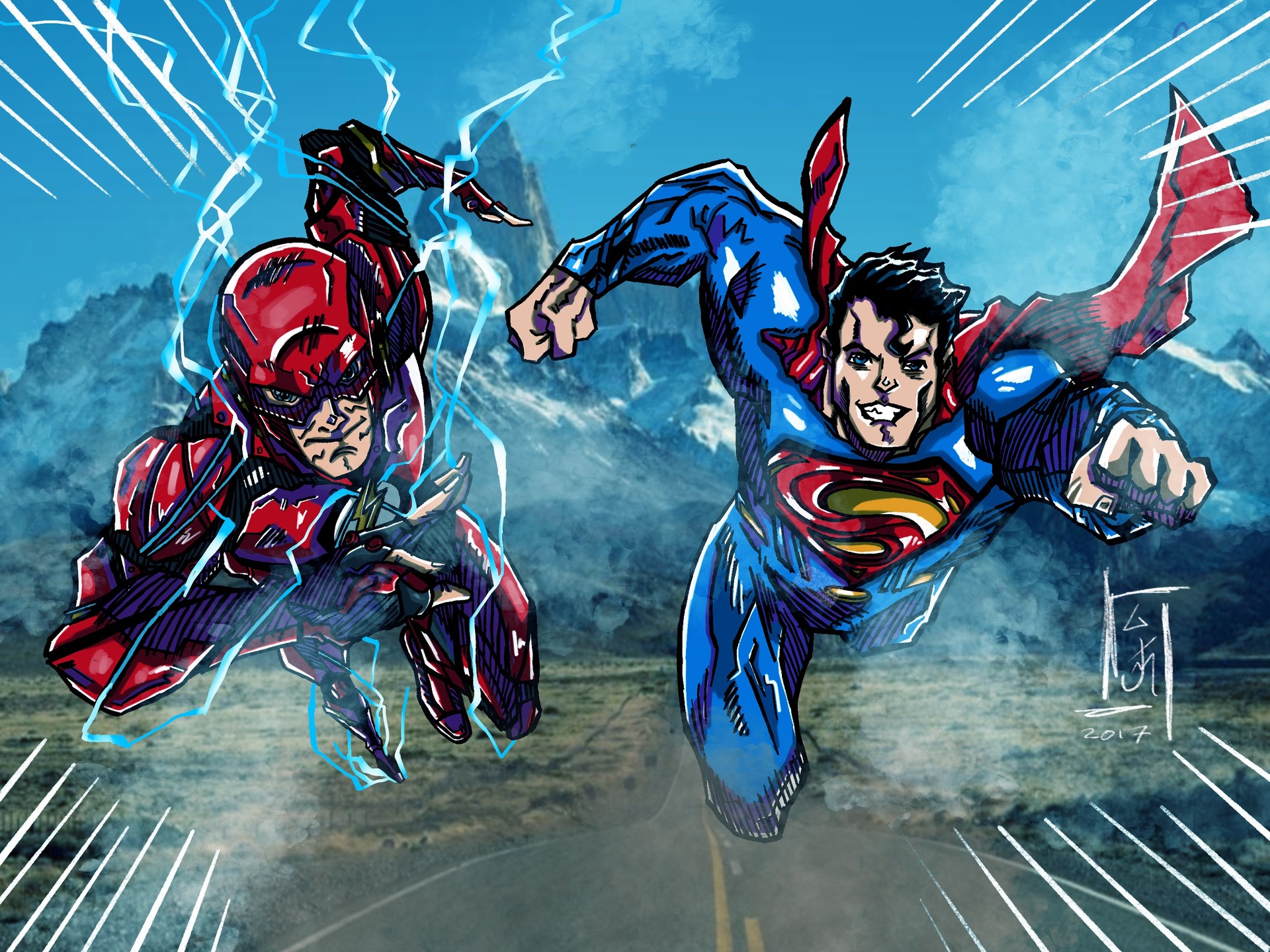 ArtStation - Super man vs The Flash