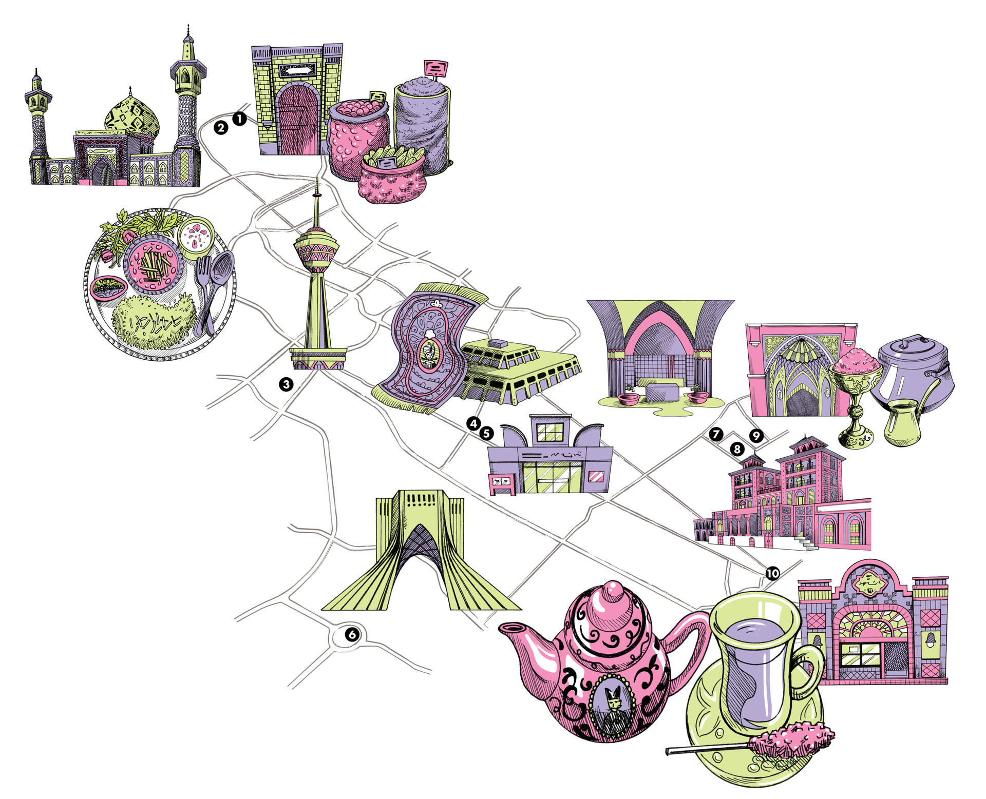 ArtStation - Illustrated Map - Tehran, Iran (March 2018)