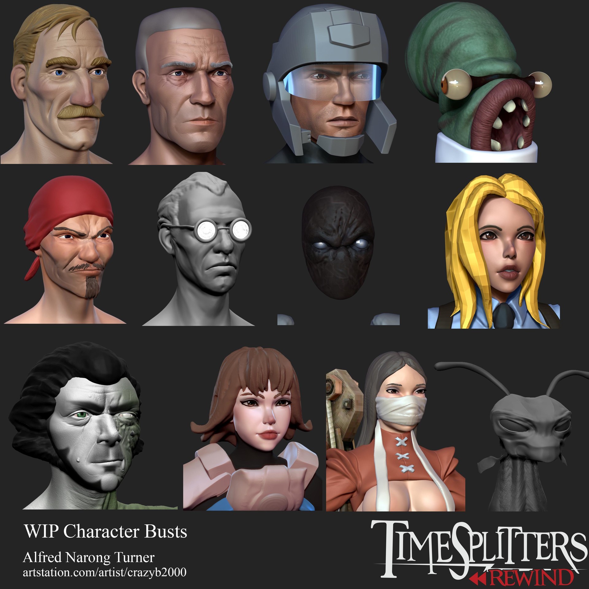 Alfred Turner - TimeSplitters Rewind - WIP Busts