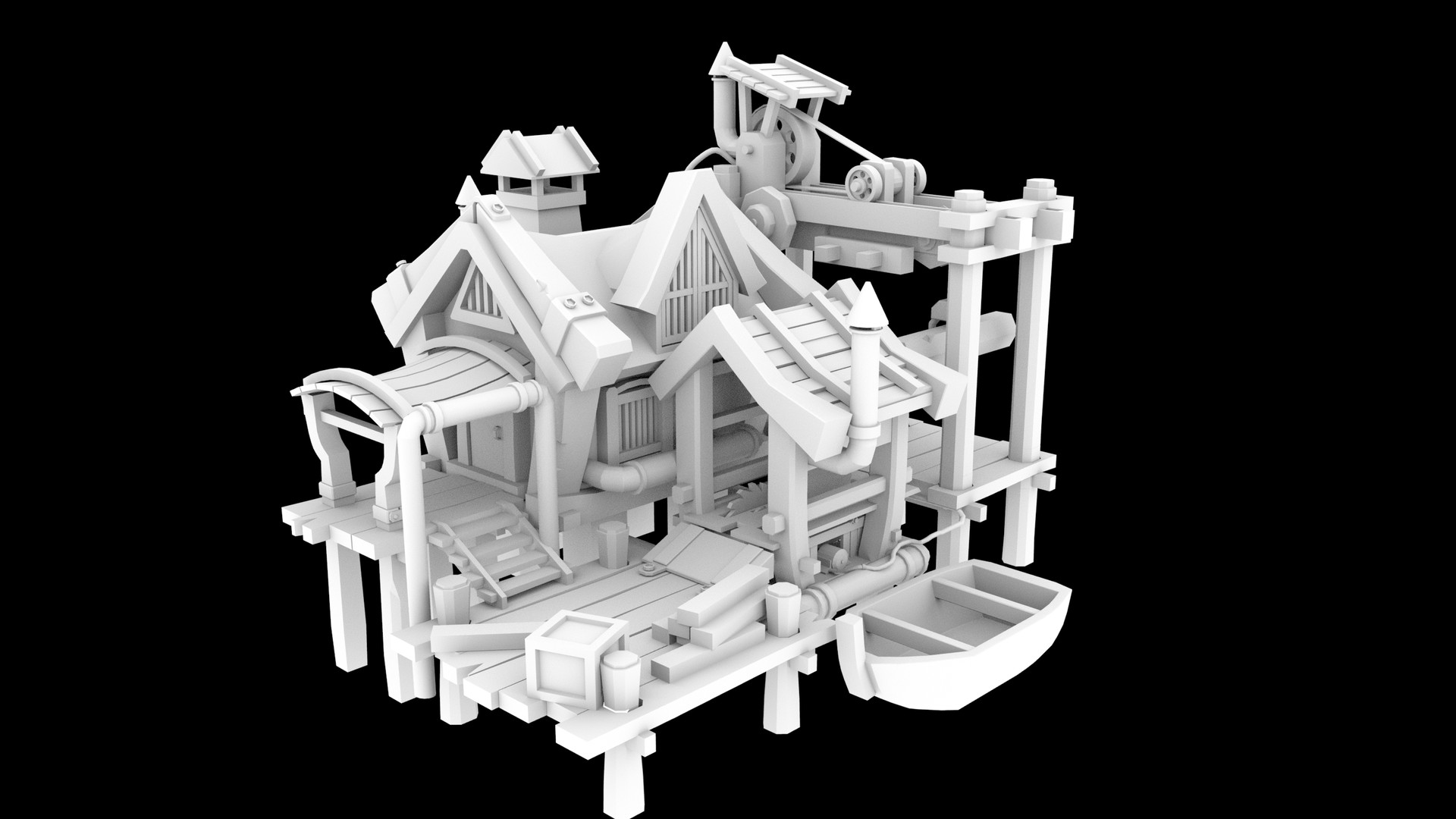 ArtStation - logging camp on the river