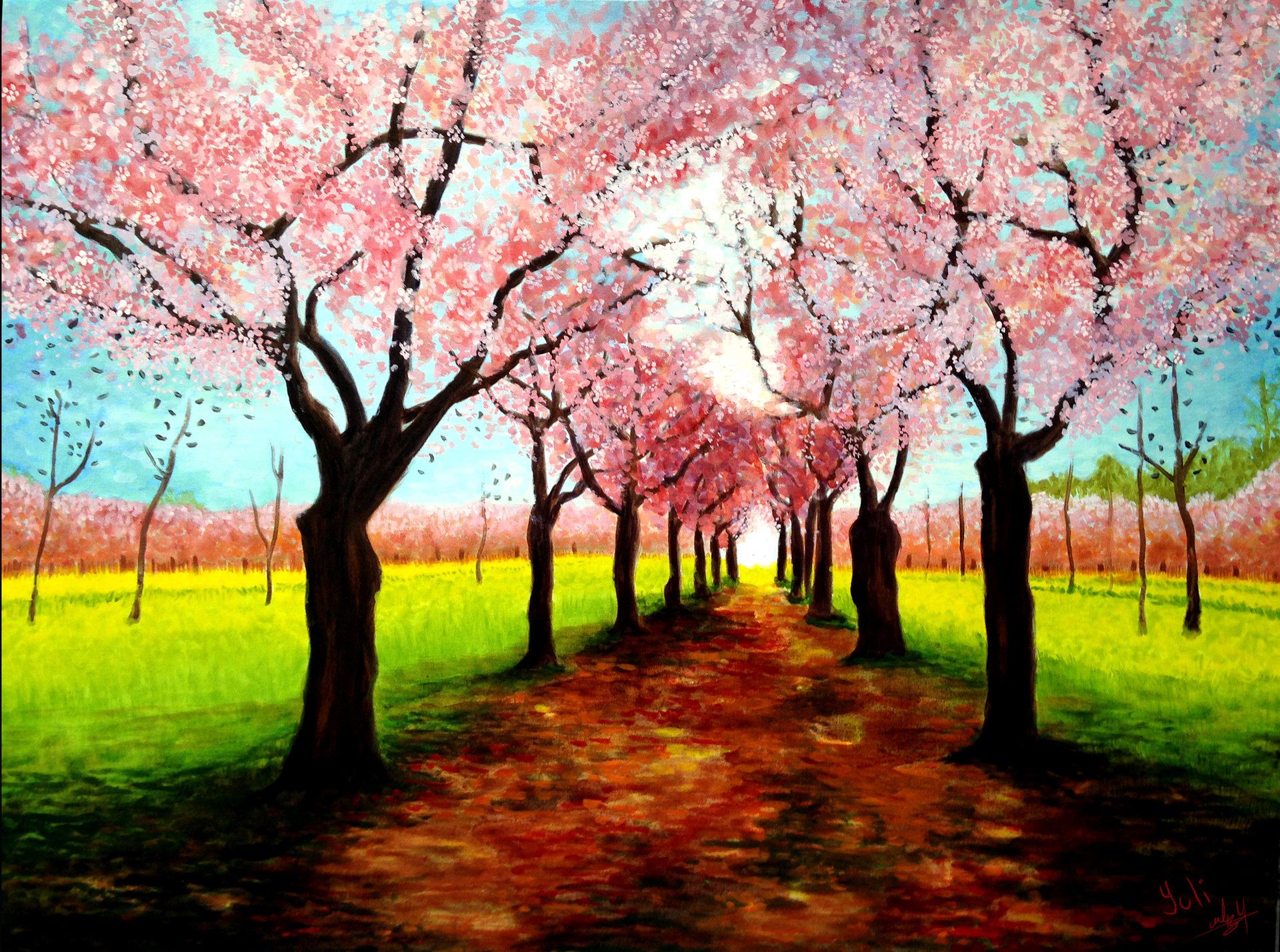 ArtStation - Sakuras my first oil painting