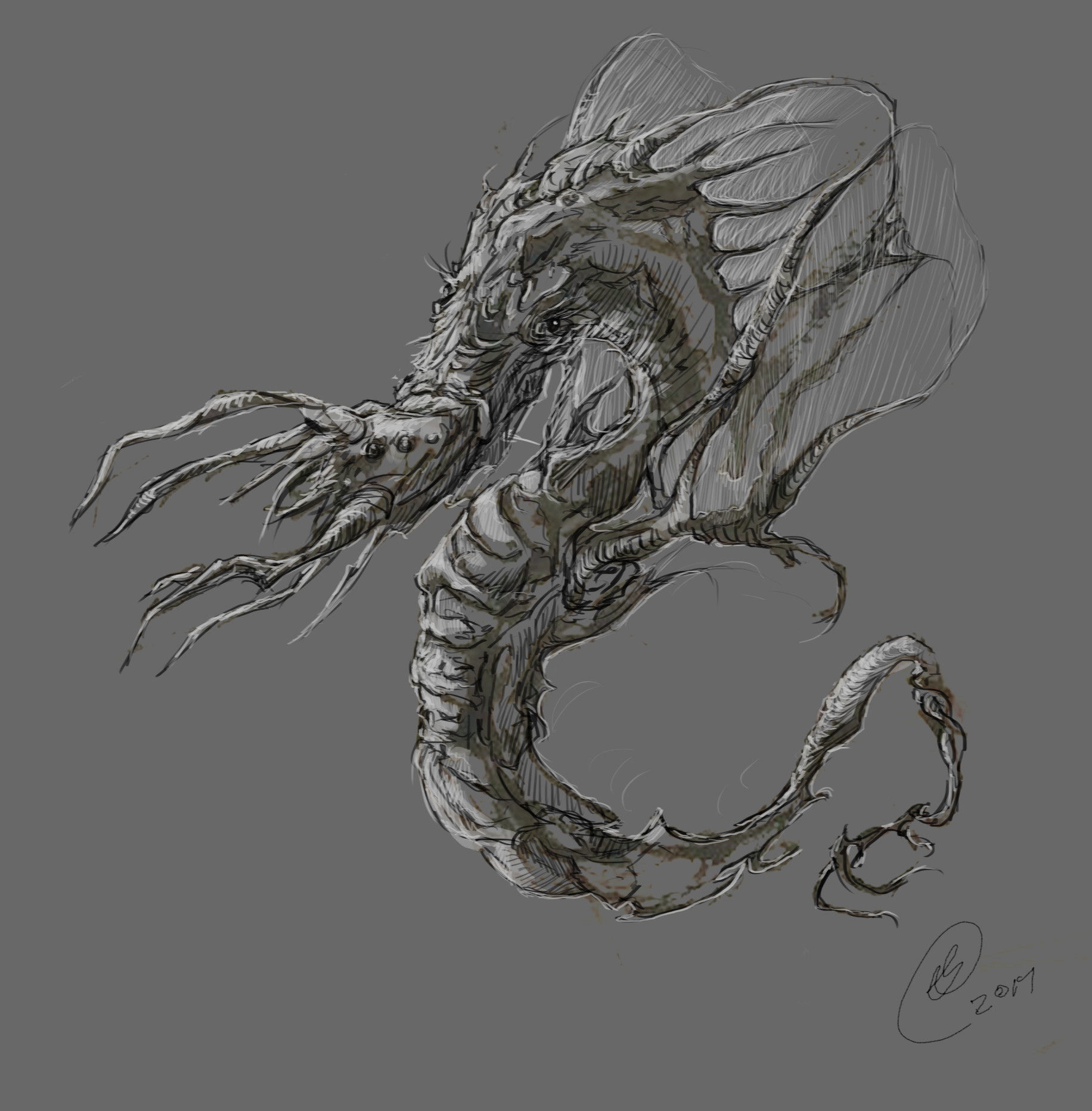 Serpent Monstre Male Warrior On Top Of A Giant Serpent Monster Spiral