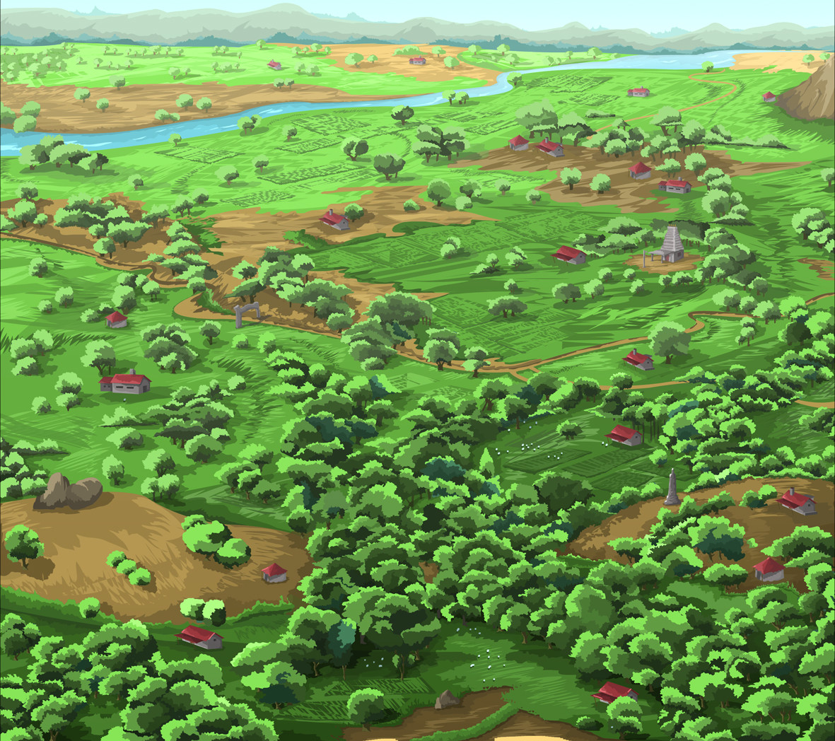 ArtStation - Village Aerial view - 2D