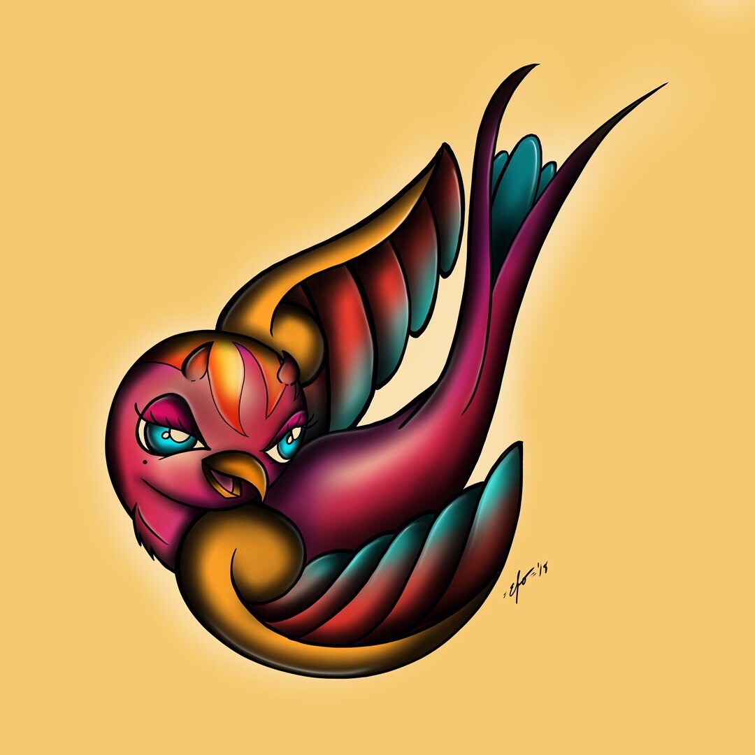 Neo Traditional Sparrow Tattoo