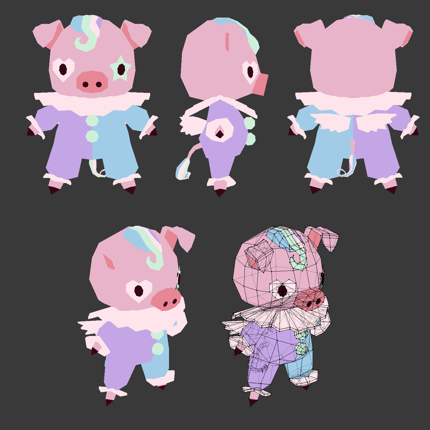 Birdbrain Studios - Low Poly Character Concept: Pig Clown