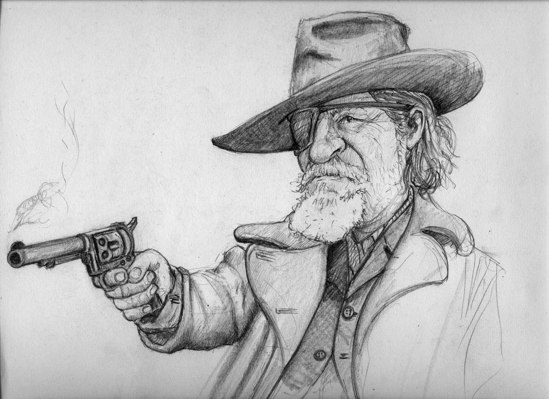 Mauro Alvarez - Caricature . Jeff Bridges as Reuben J. "Rooster" Cogburn