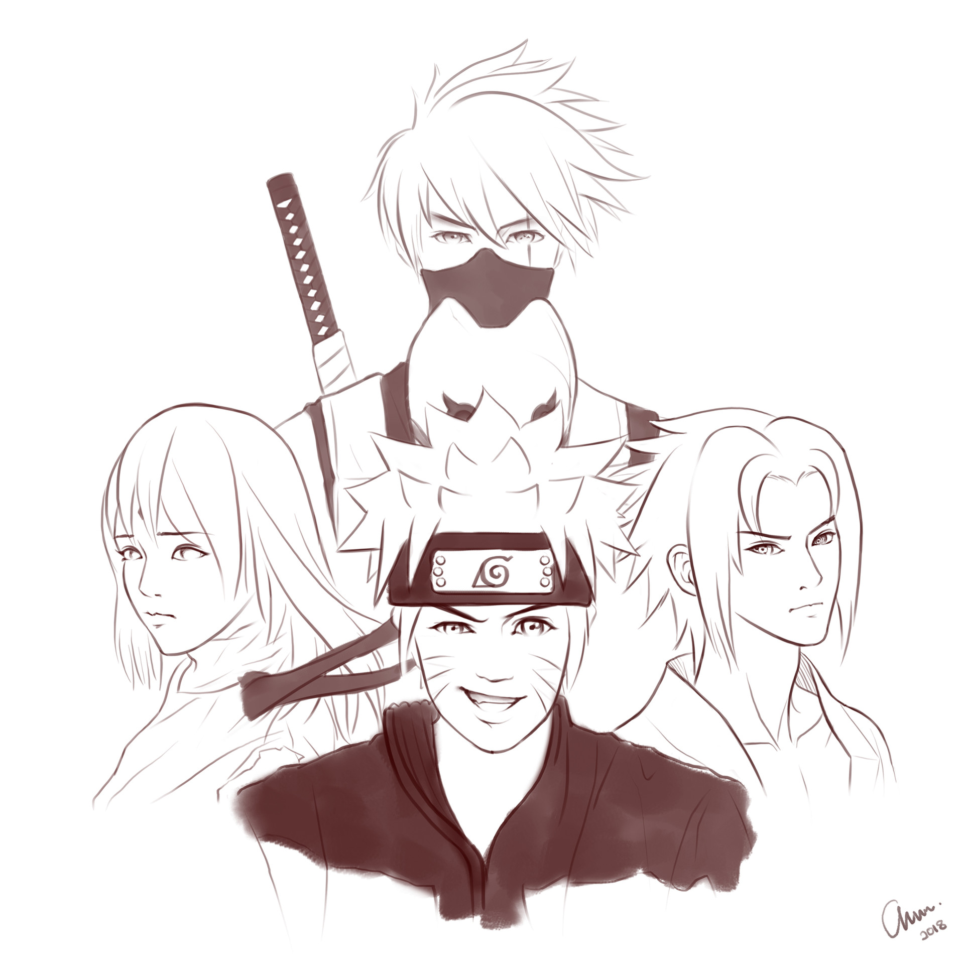 how to draw naruto sasuke sakura and kakashi