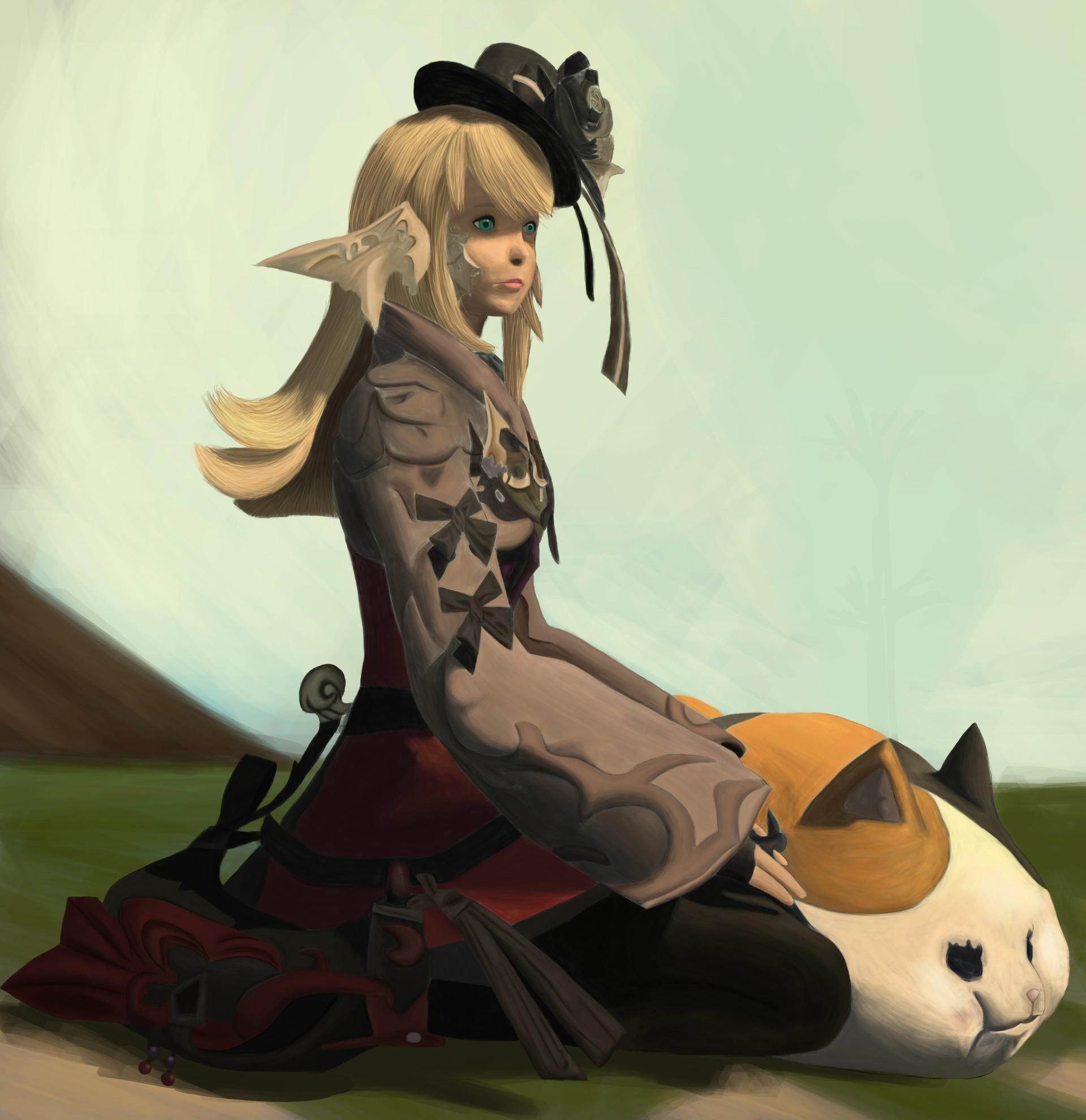 ArtStation - girl and fat cat.