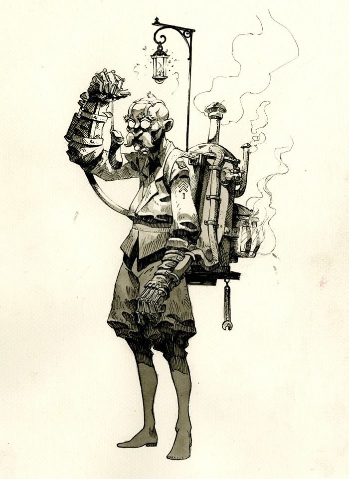 steampunk man drawing