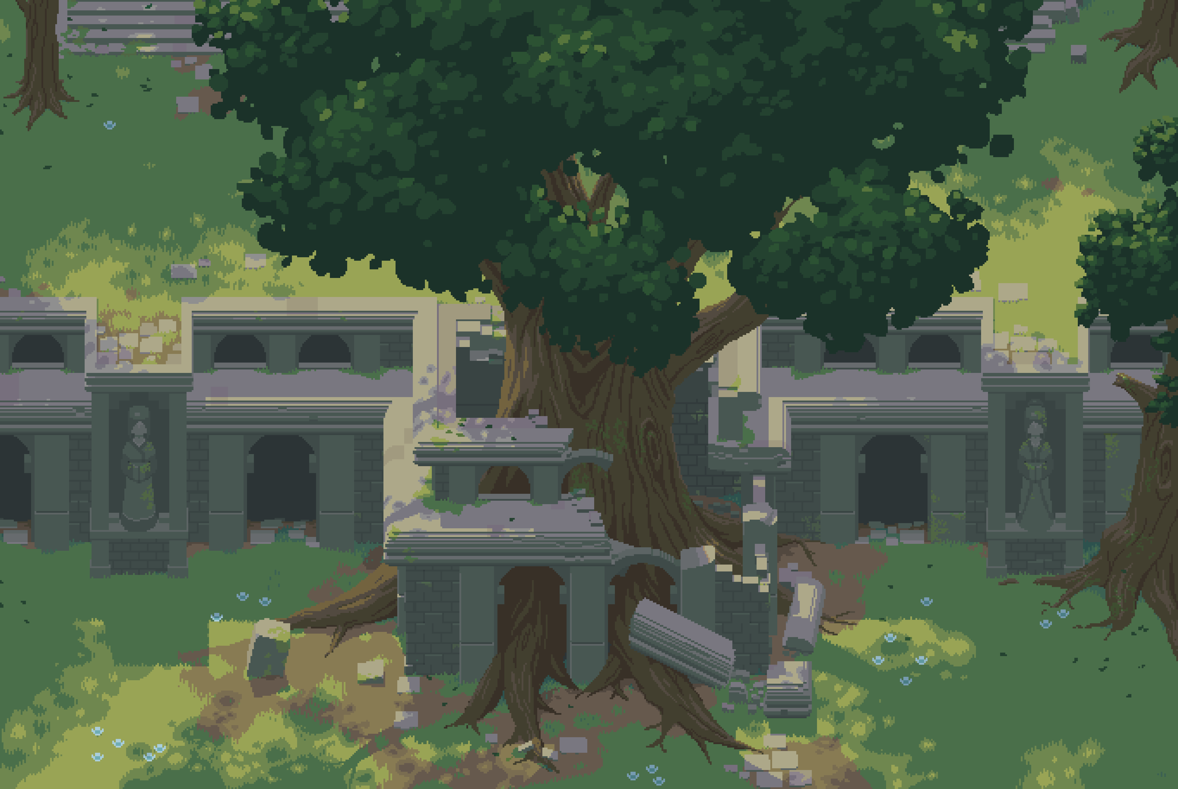 pixel art tree roots