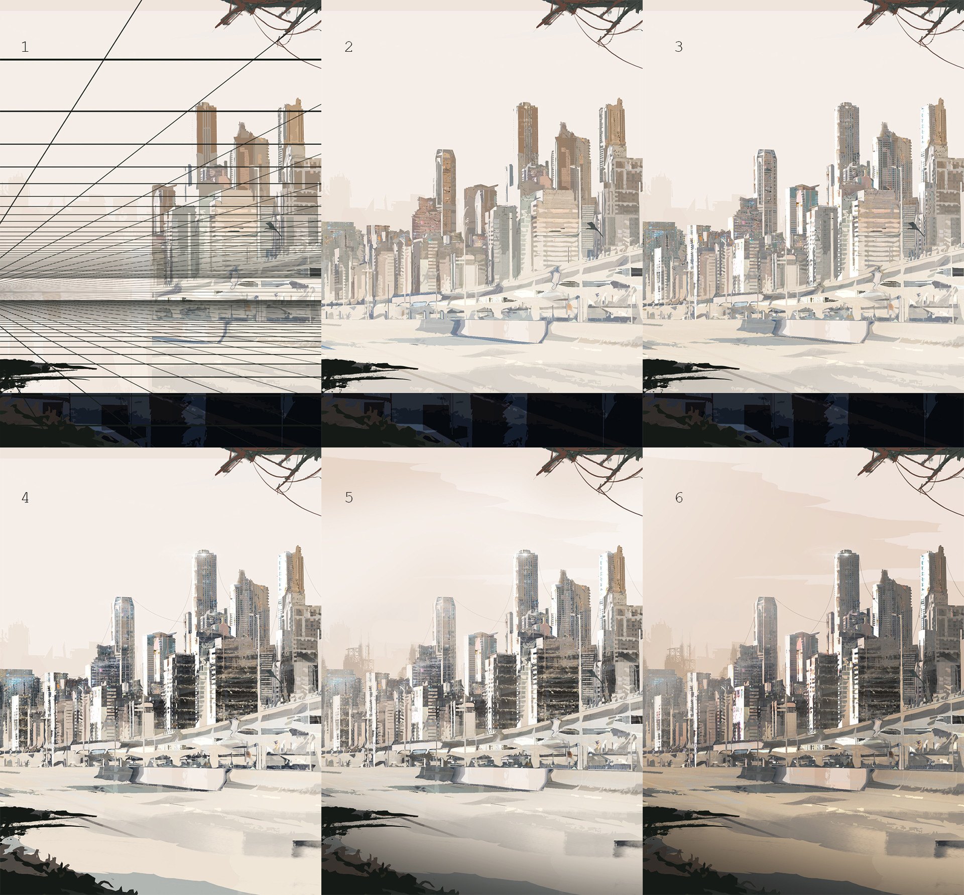 Destroyed City Skyline Drawing