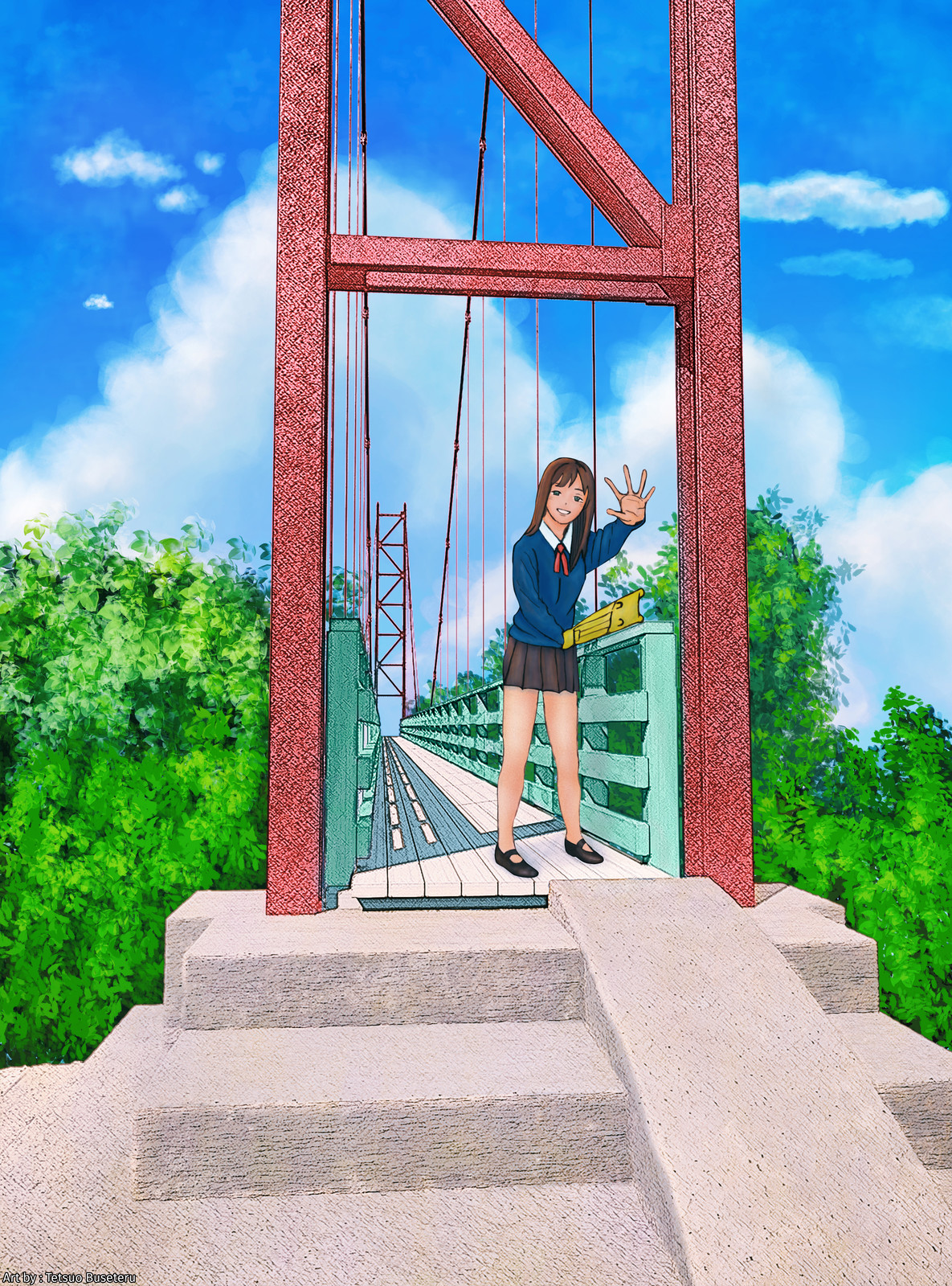 Tetsuo Buseteru - Suspension bridge. Anime style.