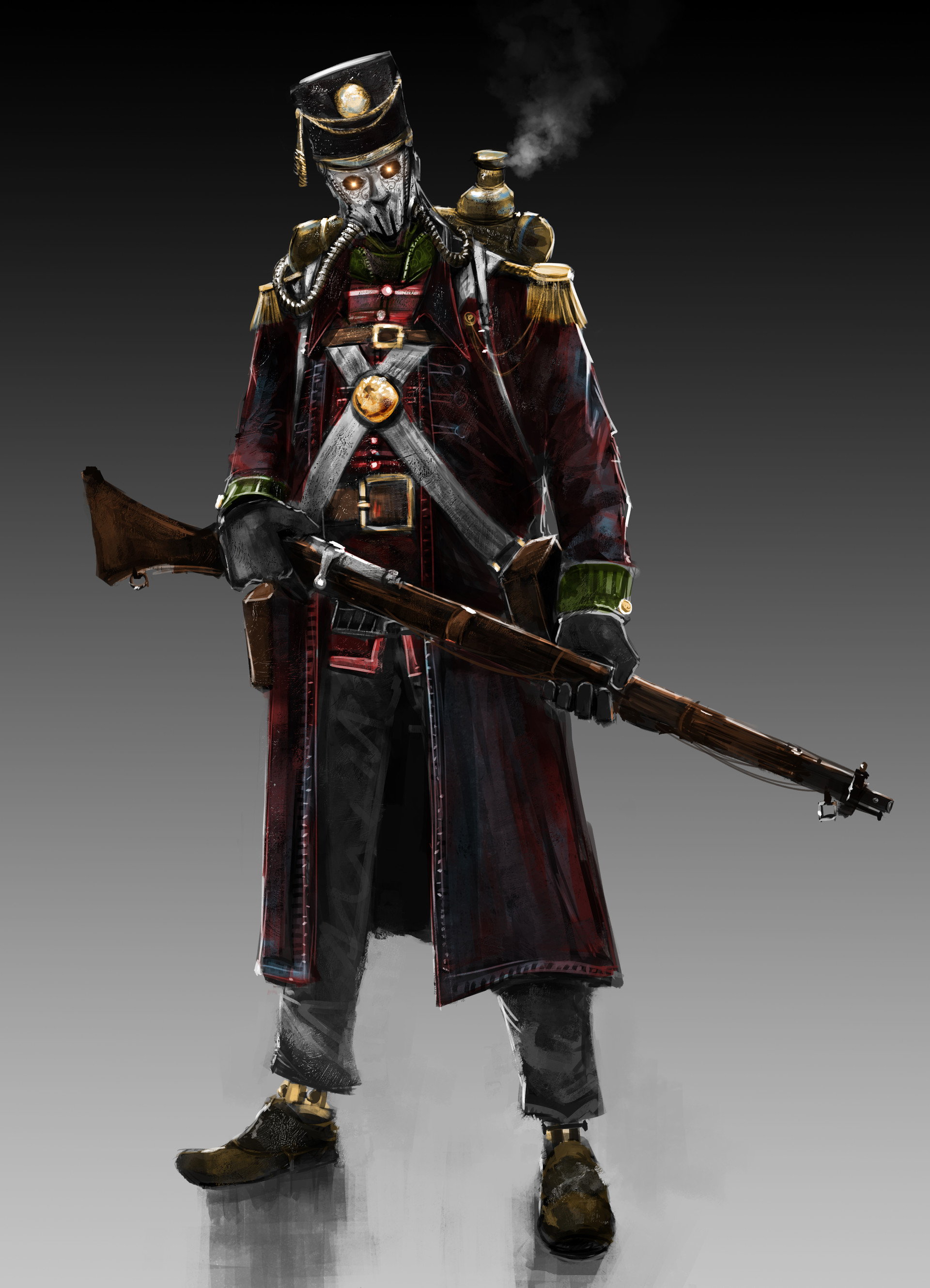ArtStation - 1865 Clockwork Soldier Concept, steps put in as well :)