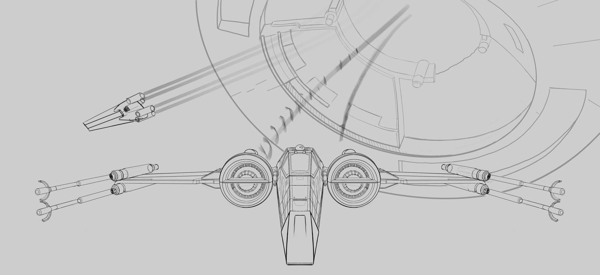x wing fighter line drawing