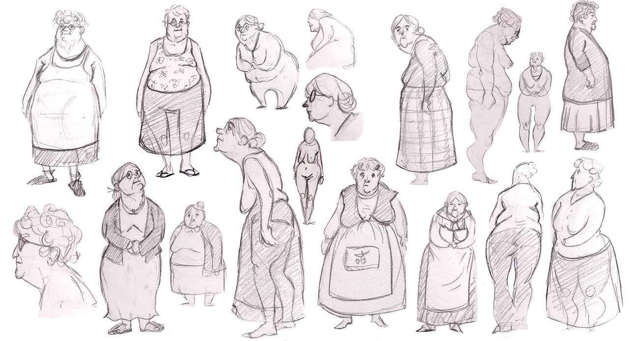 how to draw an old woman step by step