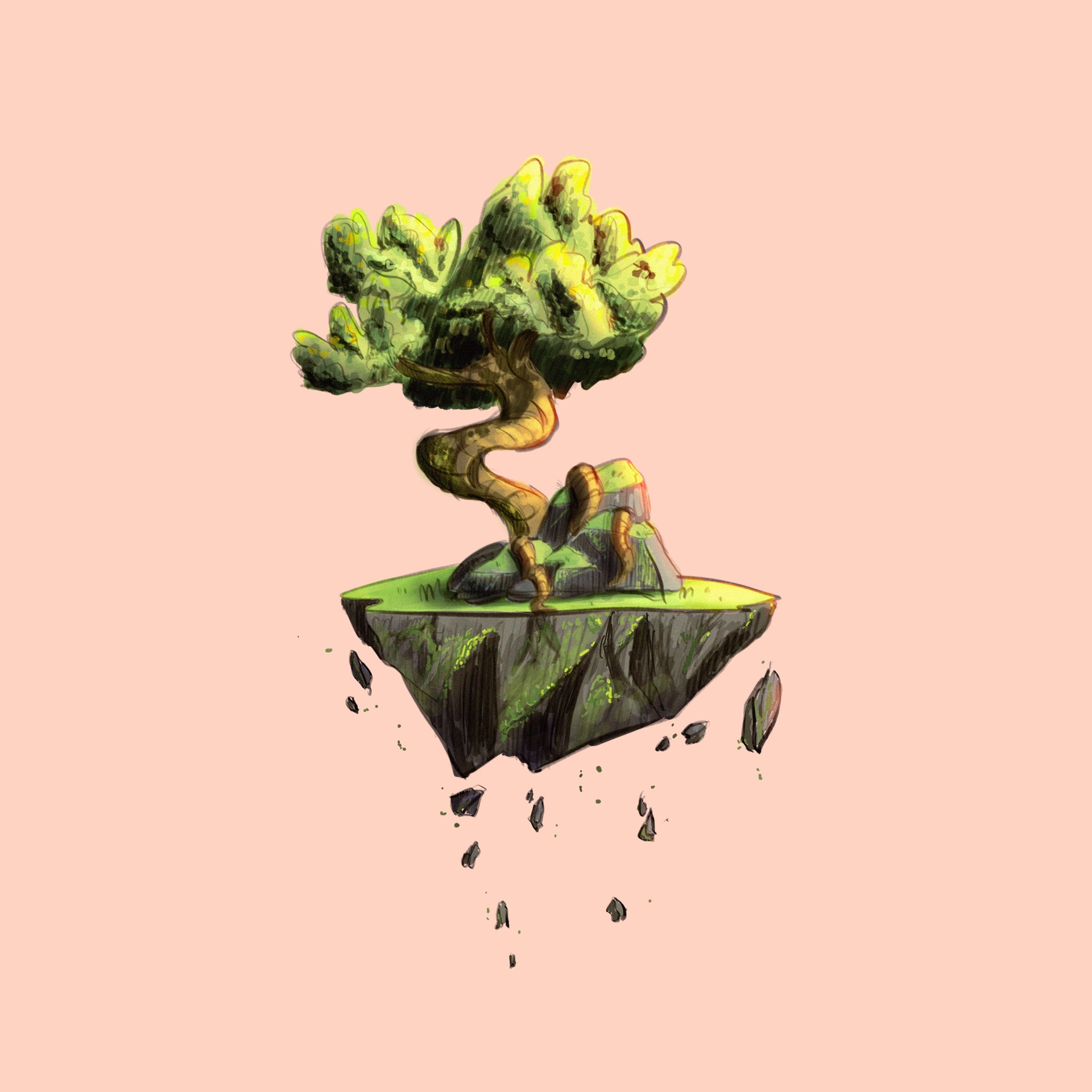 ArtStation - Tree and rock sketch