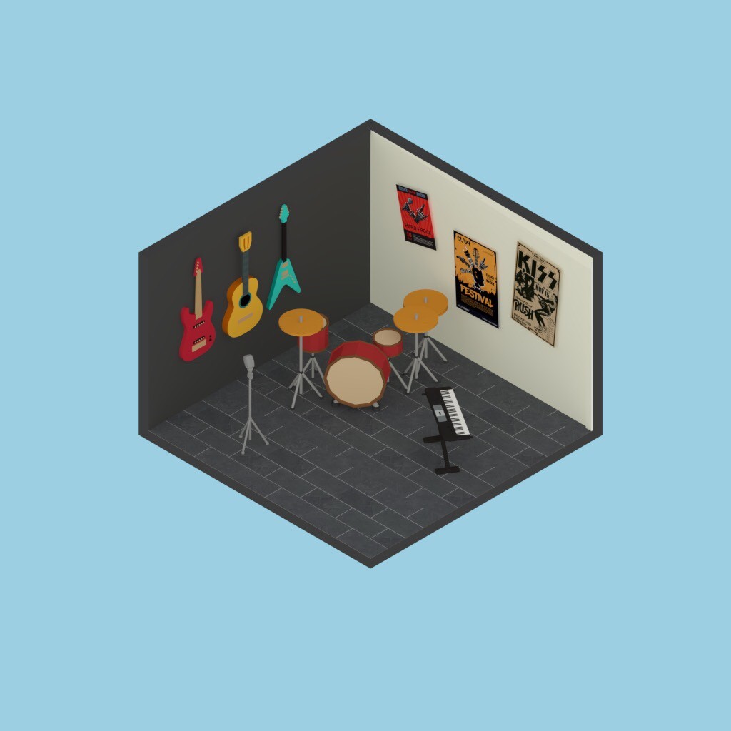 ArtStation - Low Poly Isometric Music Room