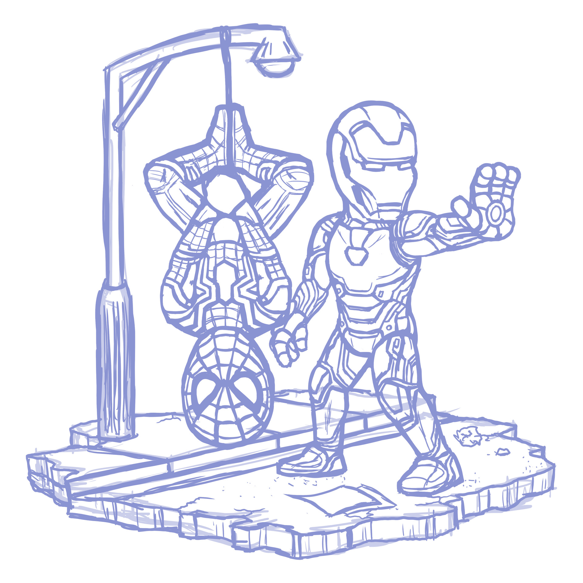 how to draw iron man and spiderman