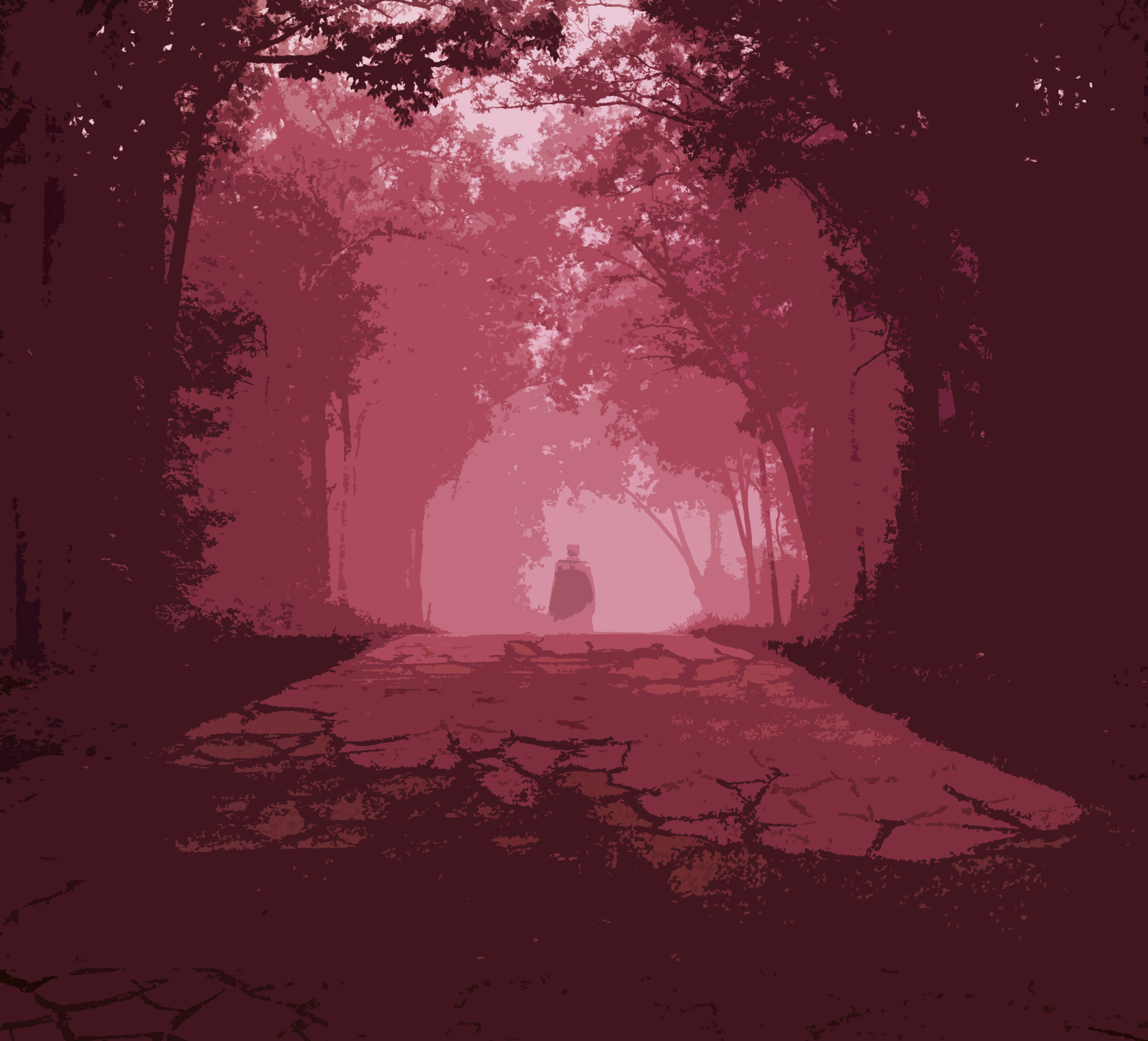 ArtStation - Man walking down Red Forest Road