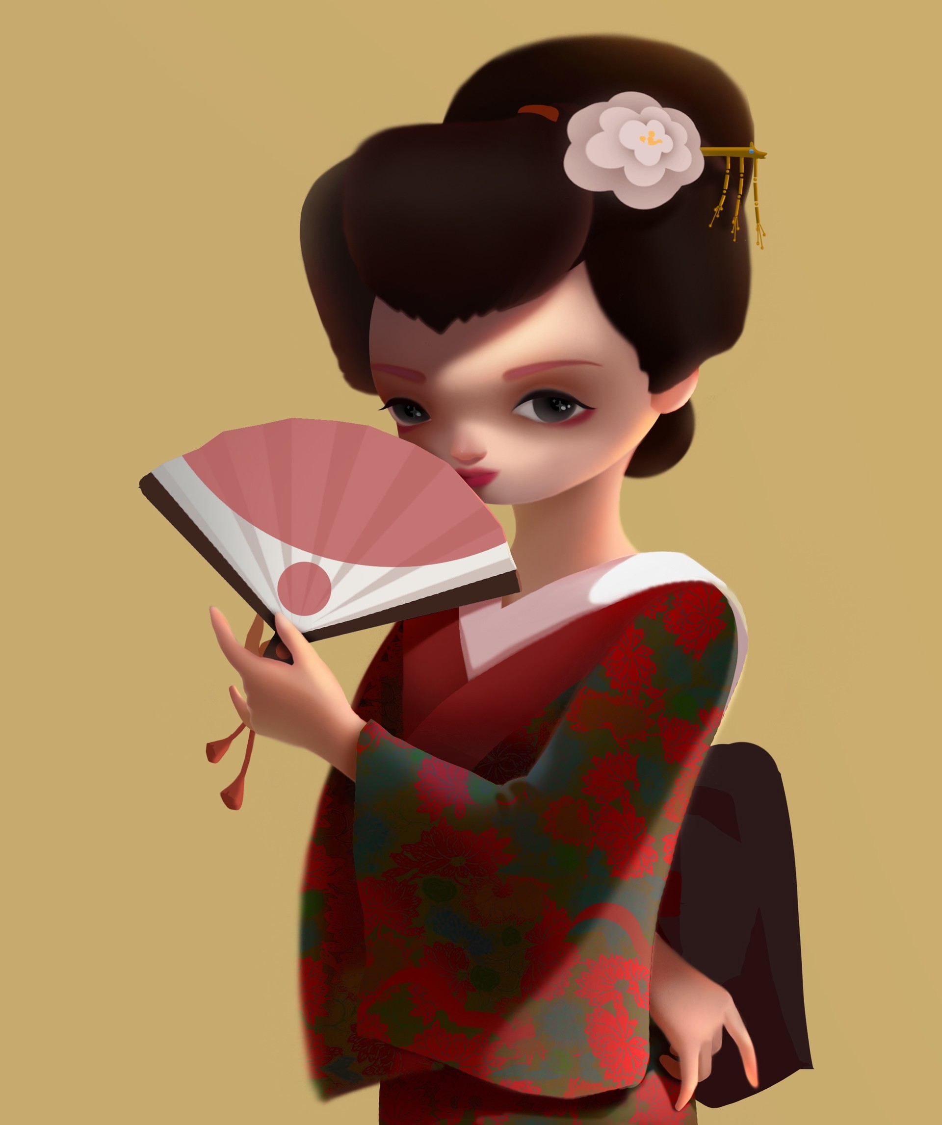 ArtStation - Japanese girl with fan