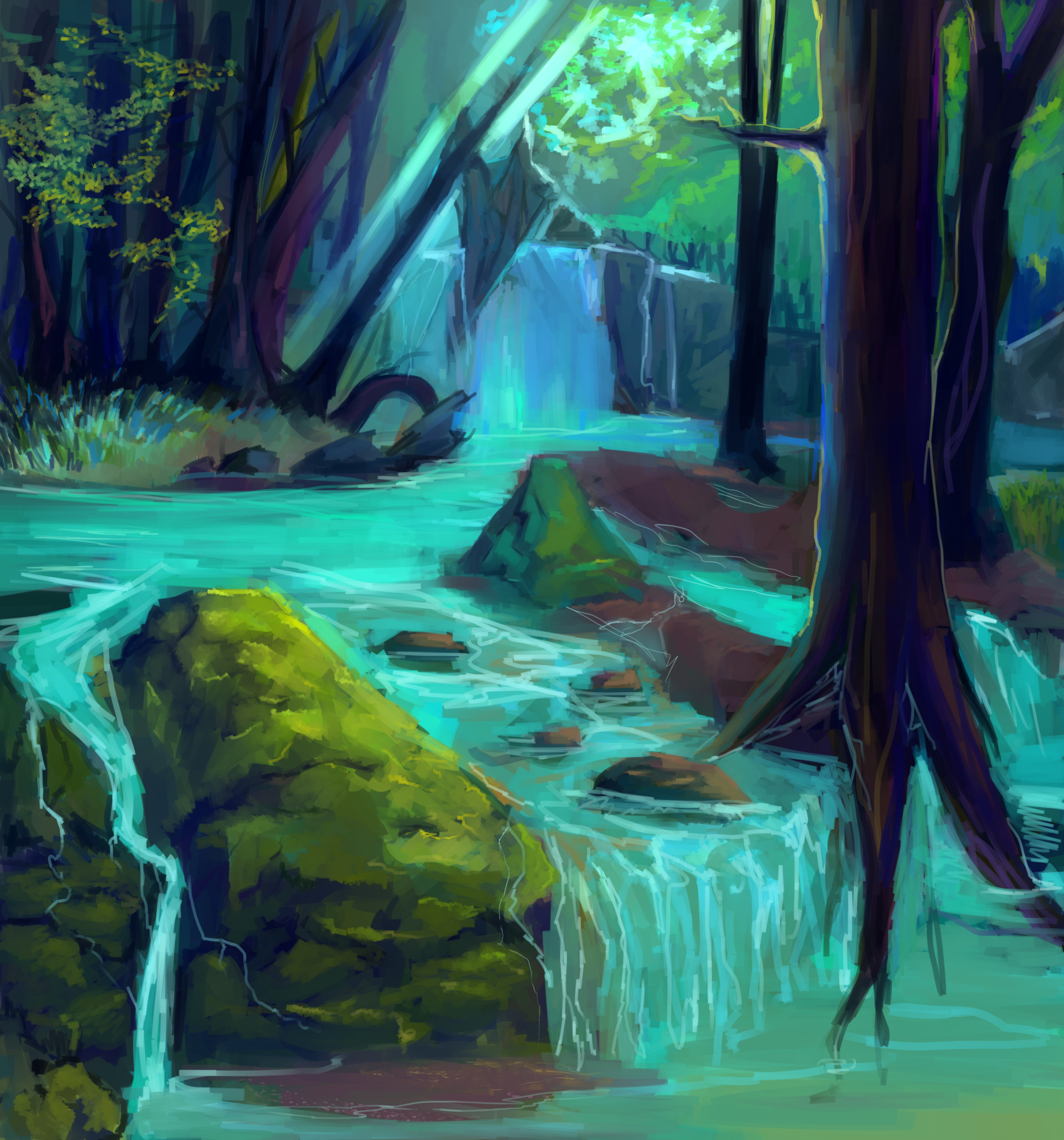 ArtStation - River Flowing Through A Forest