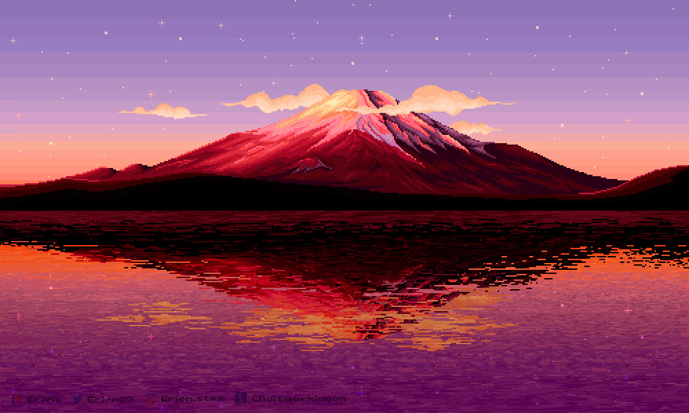 ArtStation - Pixel lillustration #08 // Mount Fuji + Process