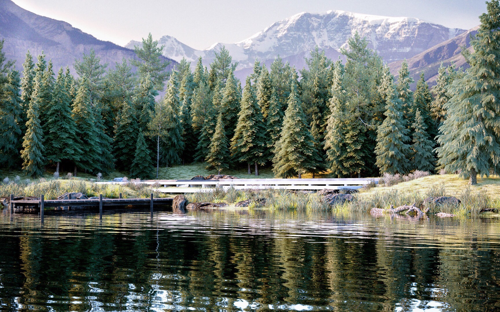 ArtStation - Alpine forest lake
