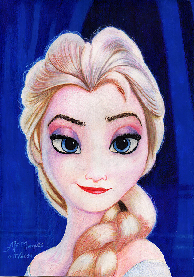 how to draw elsa with oil pastels