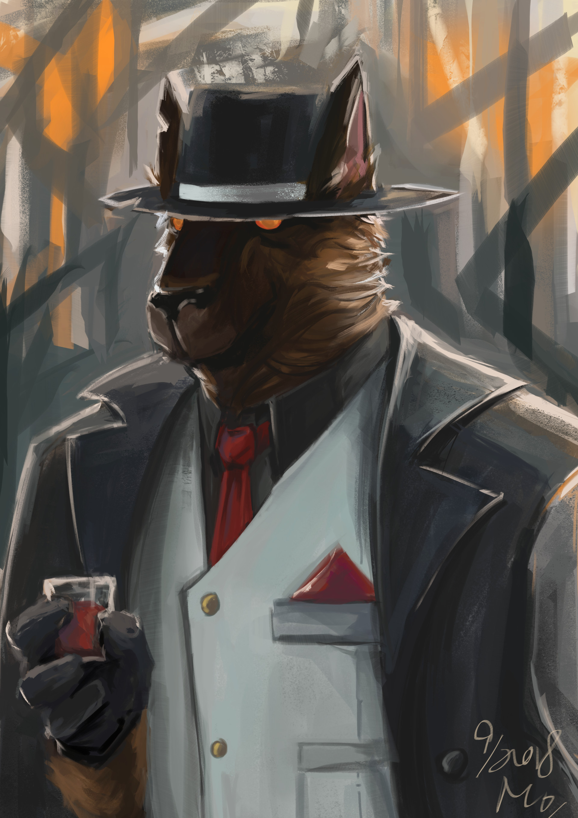 ArtStation - Mafia dog with wine portrait