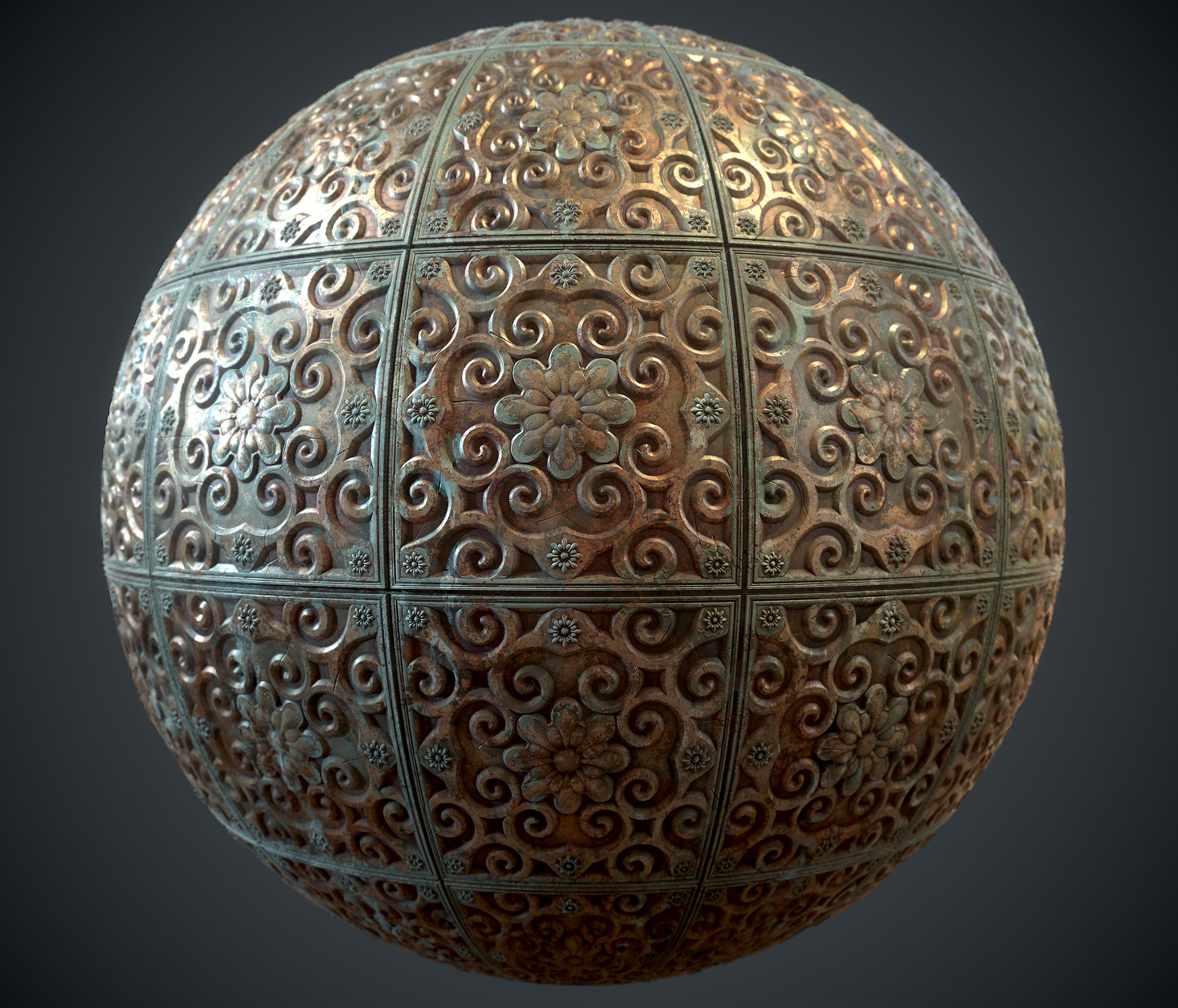ArtStation - Aged Copper Ornate Tiles Substance