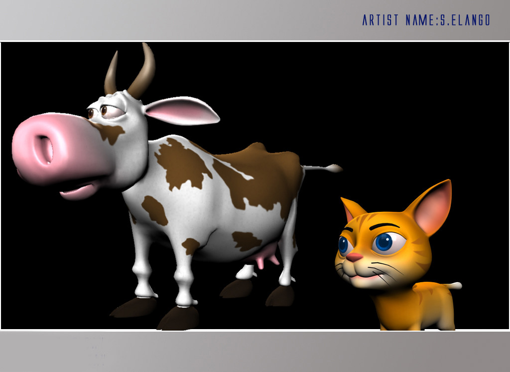 ArtStation - Cartoon cow and cat
