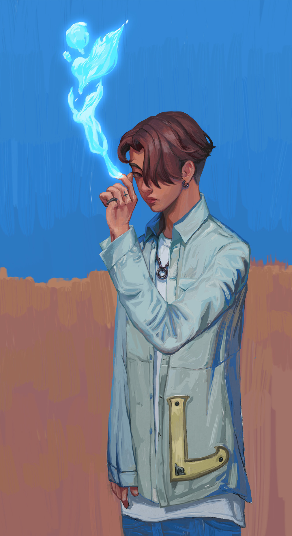 ArtStation - A fancy boy with ice flame in his finger