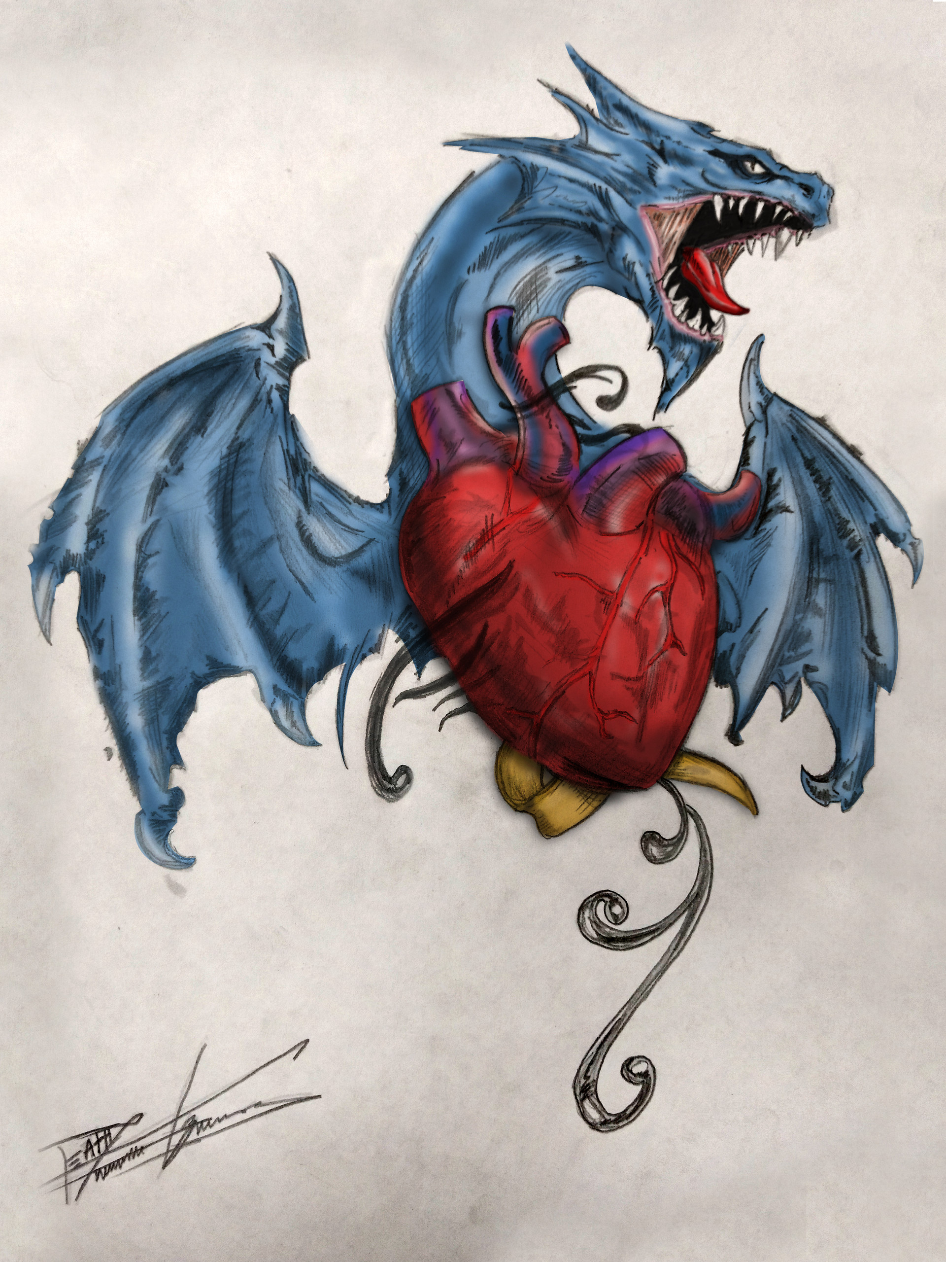 how to draw dragon heart