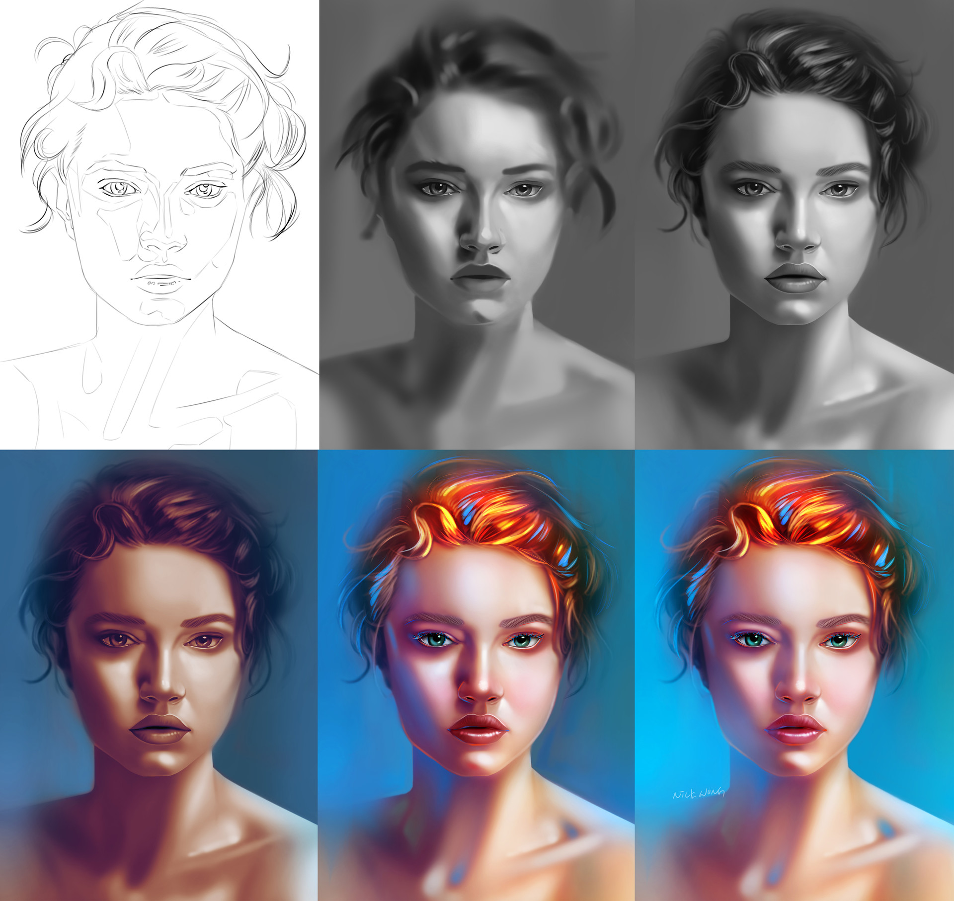 Nickson Wong - Female Digital Painting Color Experiment