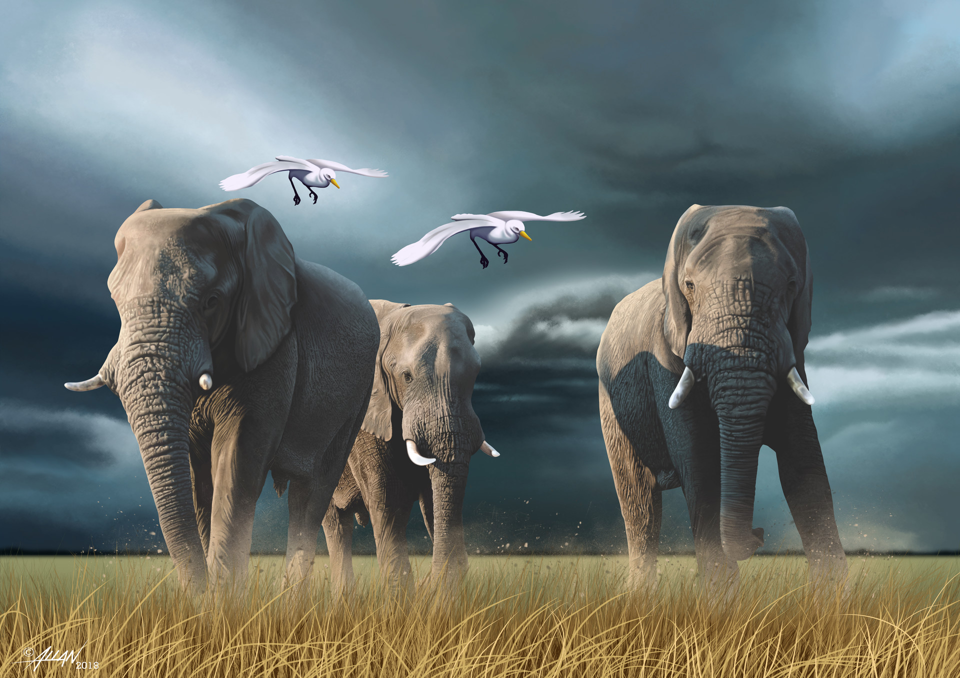 ArtStation - Elephants in approaching storm